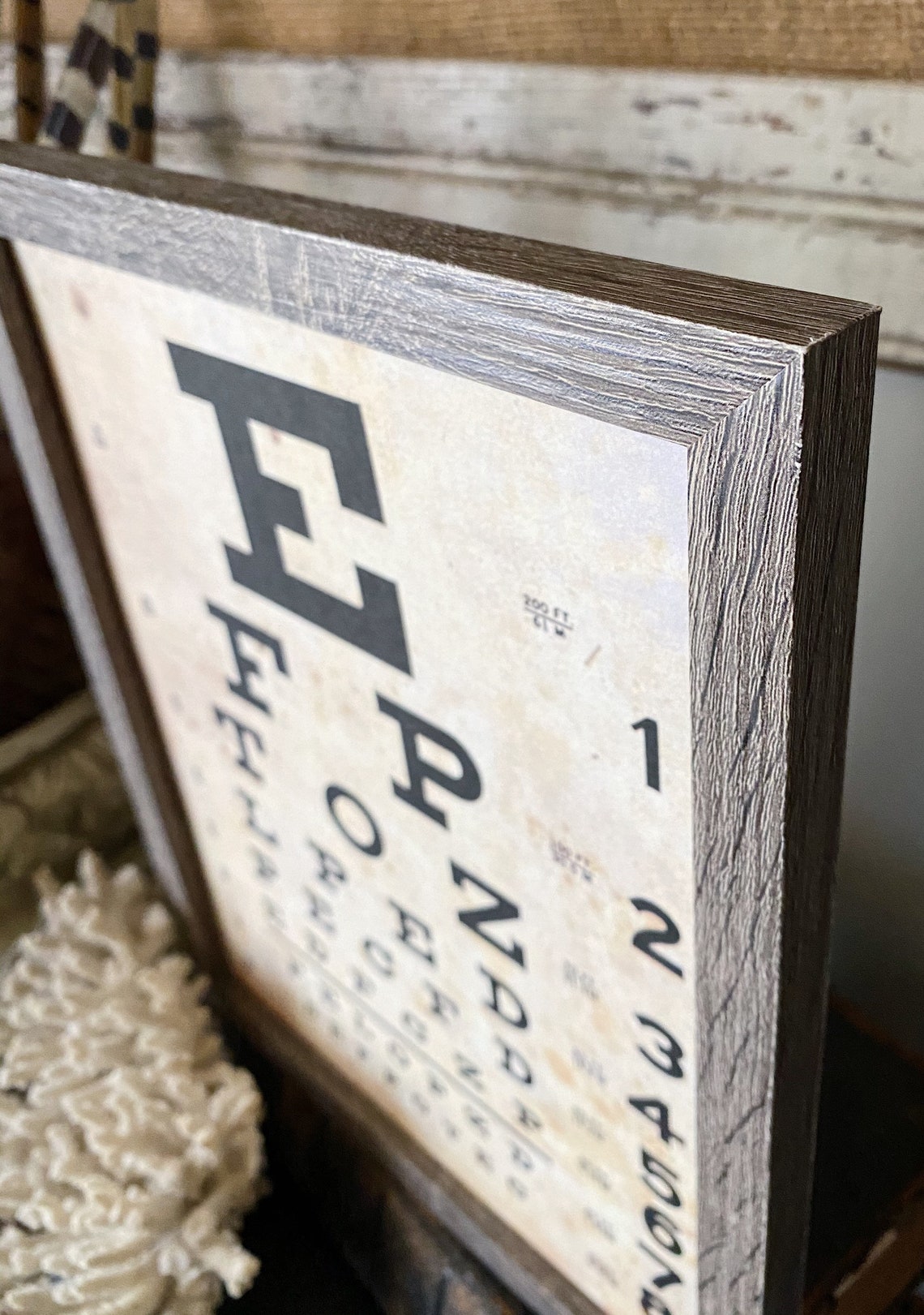 Vintage EYE CHART Wood Sign Frame Mounted Print Farmhouse | Etsy