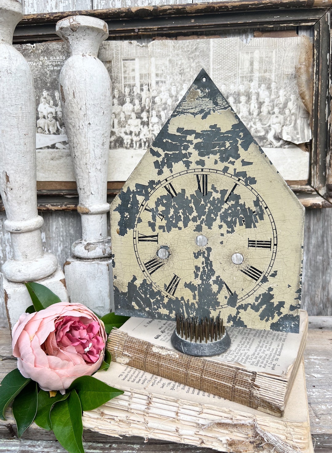 Antique WHITE Clock Face Steeple Farmhouse Decor Industrial Salvage ...