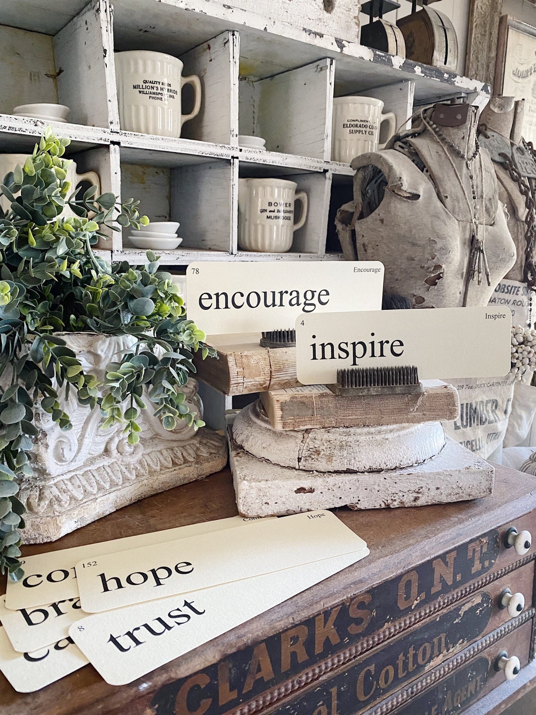 ENCOURAGEMENT Flash Cards LARGE Vintage Inspired Word Flashcard SET of ...
