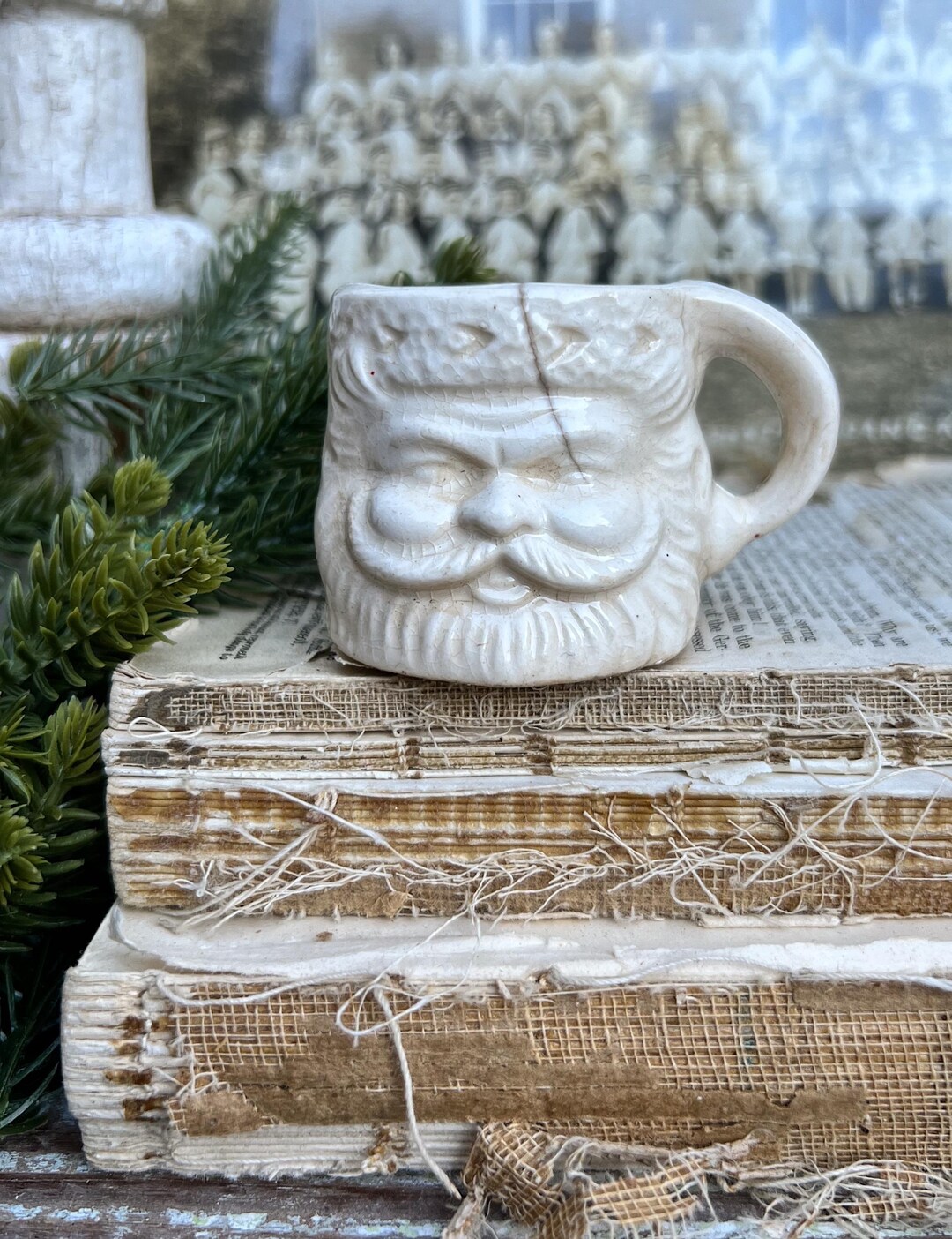 Vintage Ironstone Santa Claus Cup Mini Mug Santa Crazed Stained WHITE ...