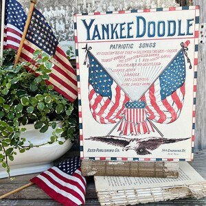 YANKEE DOODLE Sheet Music Cover Sign Americana Patriotic Decor Mounted ...