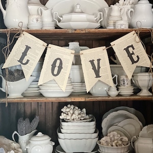 LOVE Banner Vintage Book Page Bunting Pennant Sign Farmhouse Decor ...