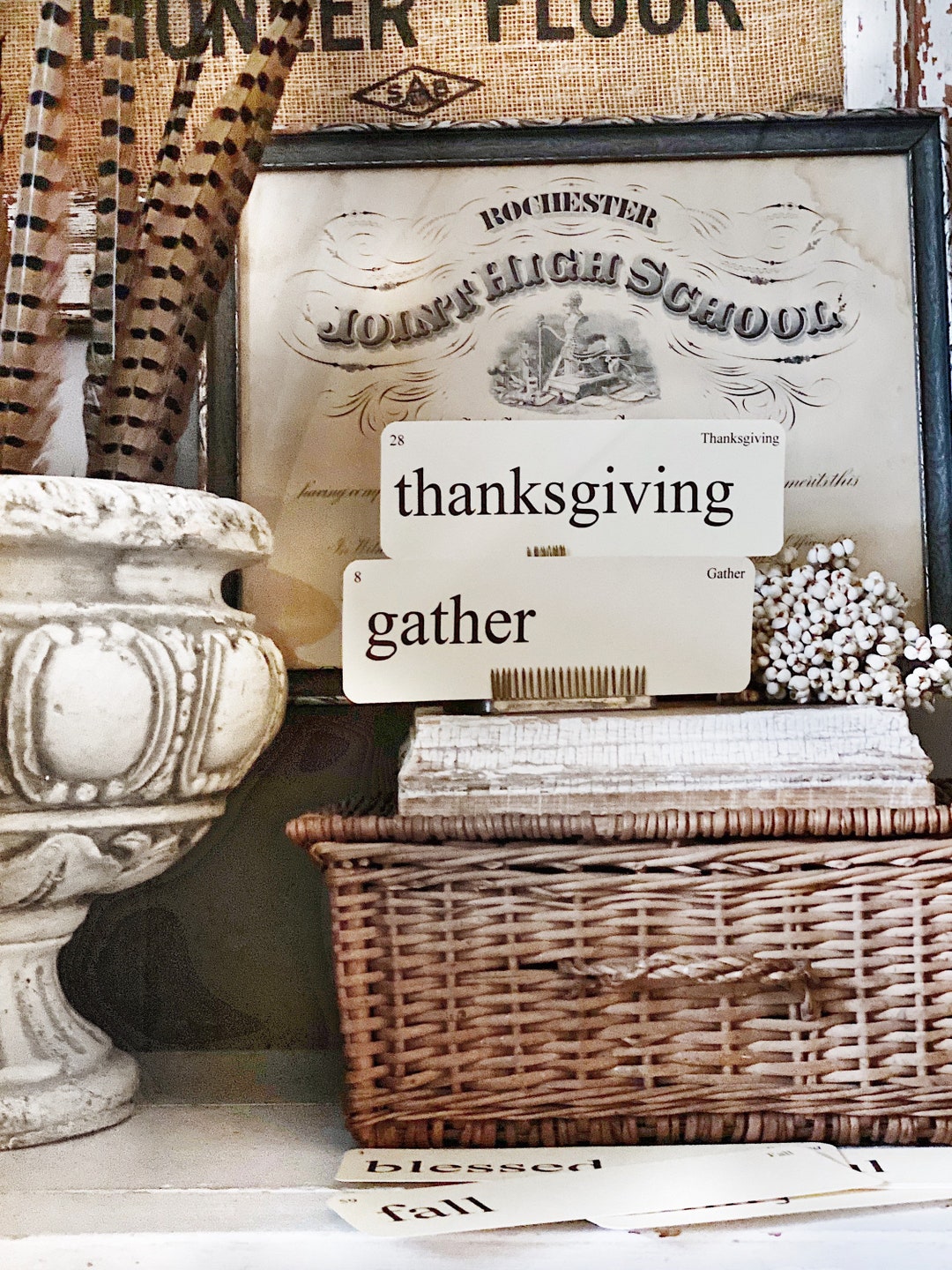 THANKSGIVING Flash Cards LARGE Vintage Inspired Word Flashcard SET of 8 ...