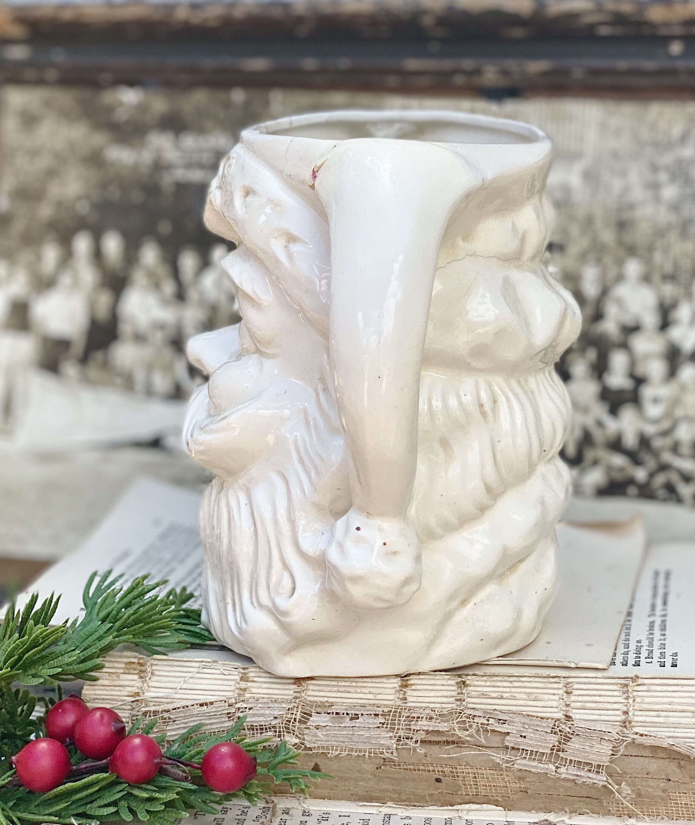 Vintage LARGE Ironstone Santa Claus PITCHER Creamy White Santa Face ...