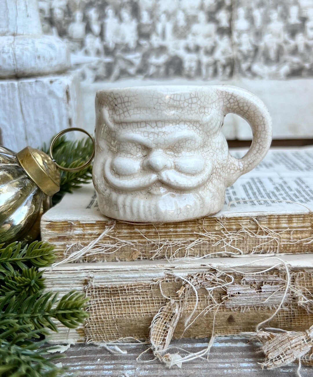 Vintage Ironstone Santa Claus Cup Mini Mug Santa Crazed Stained WHITE ...