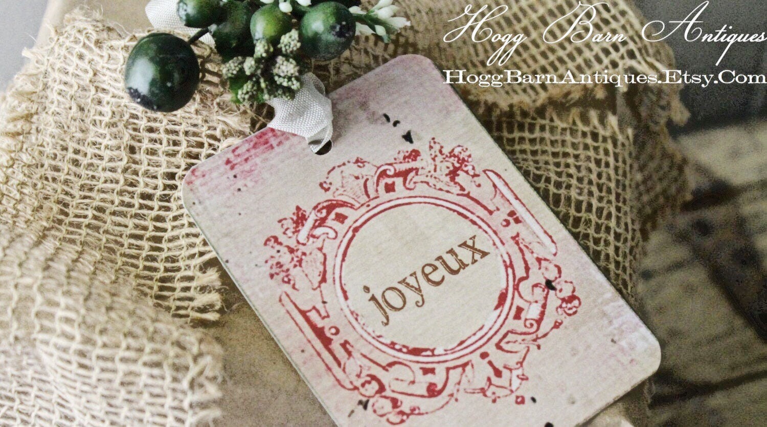 Christmas Gift Tags Vintage SHABBY PINK Joyeux Noel Believe Peace Wish ...