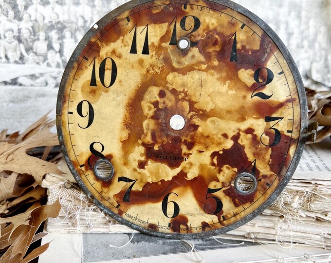 Antique GILBERT Clock Face Farmhouse Decor Industrial Salvage Metal ...