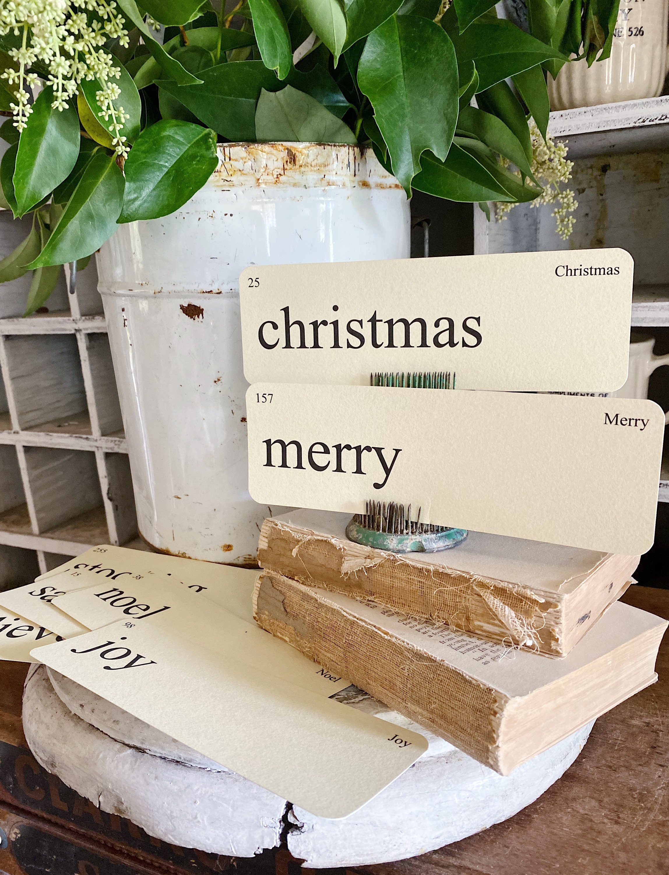 CHRISTMAS Flash Cards LARGE Vintage Inspired Word Flashcard SET of 8 ...