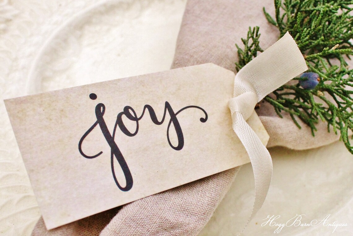 JOY GIFT TAG Christmas Tag Place Card Napkin Ring Name Card - Etsy