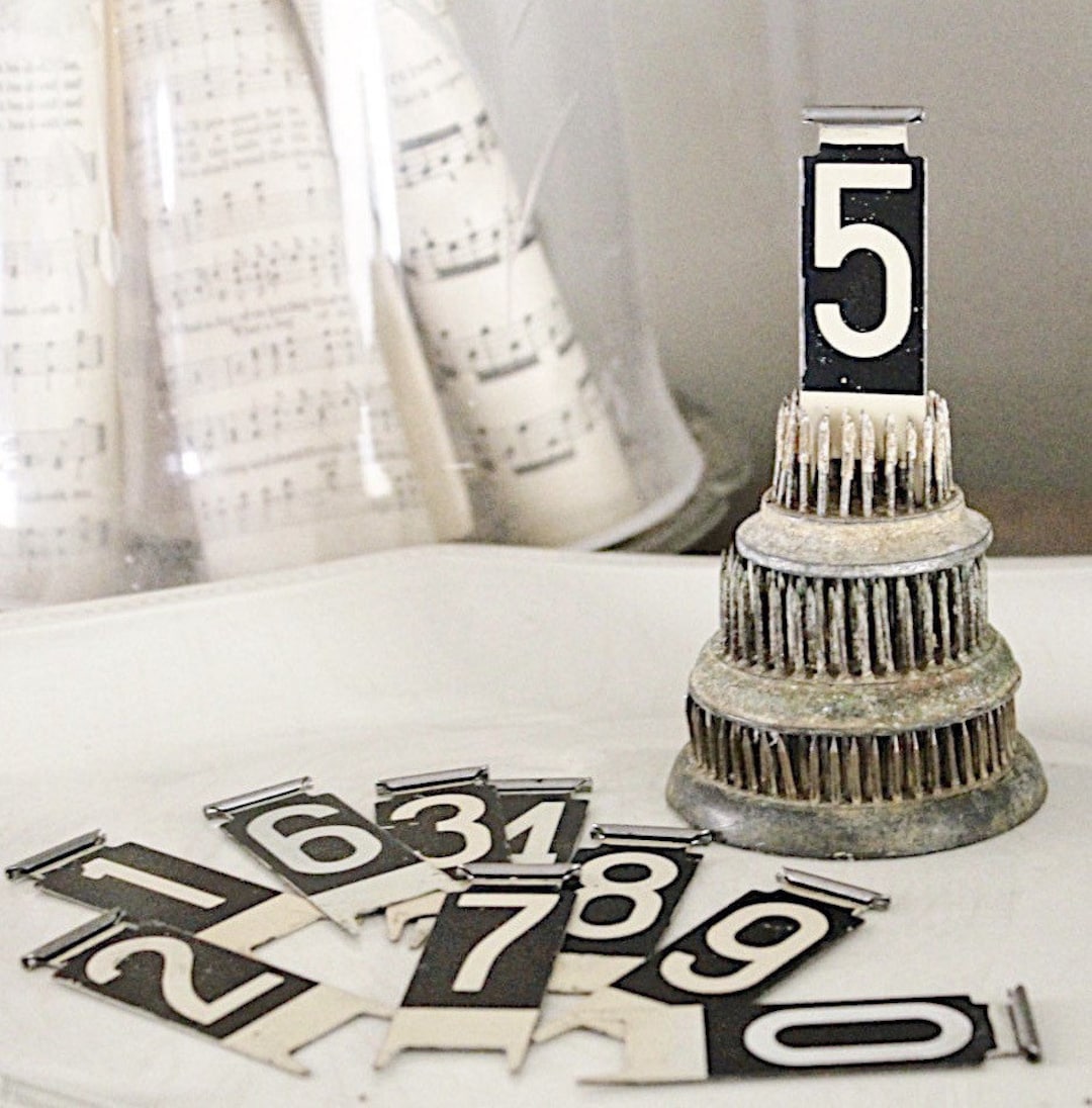 Vintage Metal Cash Register Flag Number Tag Black White Farmhouse Decor ...