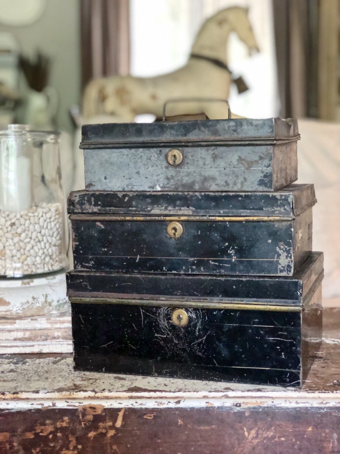 Antique Metal Bankers Box Black Cash Box Farmhouse Decor Industrial ...