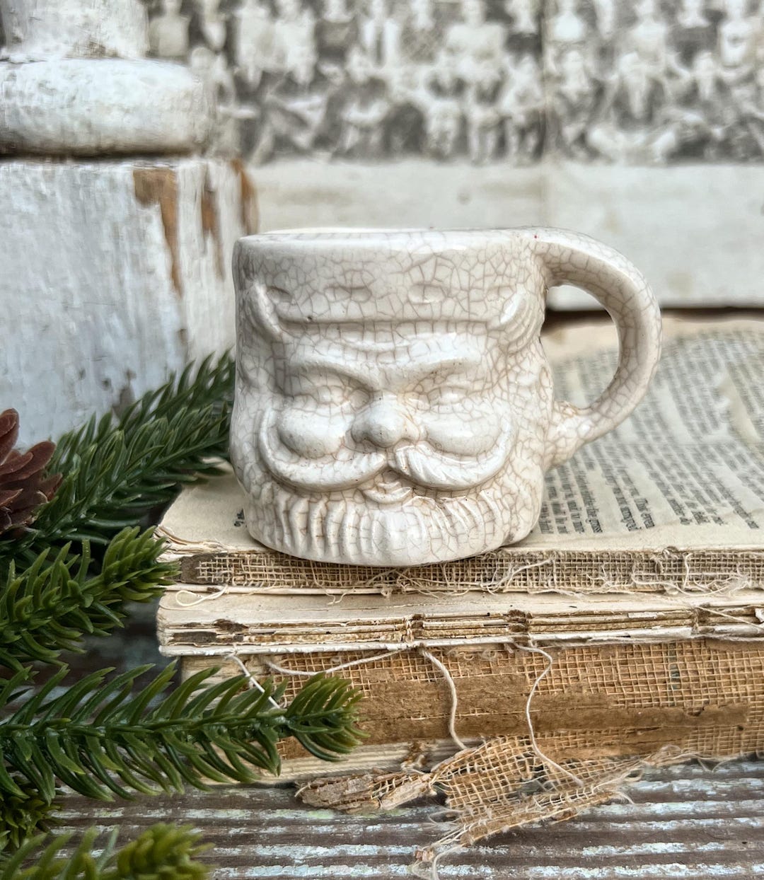 Vintage Ironstone Santa Claus Cup Mini Mug Santa Crazed Stained WHITE ...