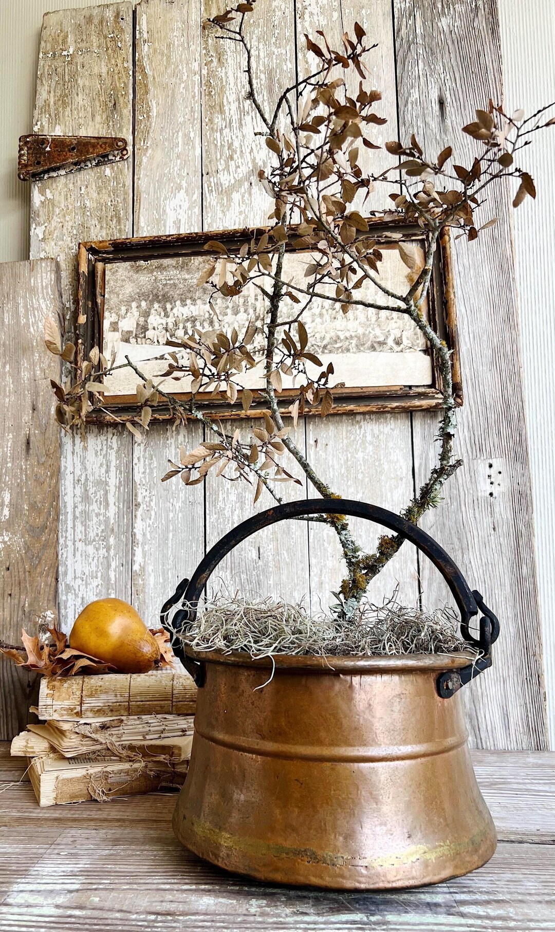 Antique Copper Planter With Black Cast Wrought Iron Handle Boiling Pot ...