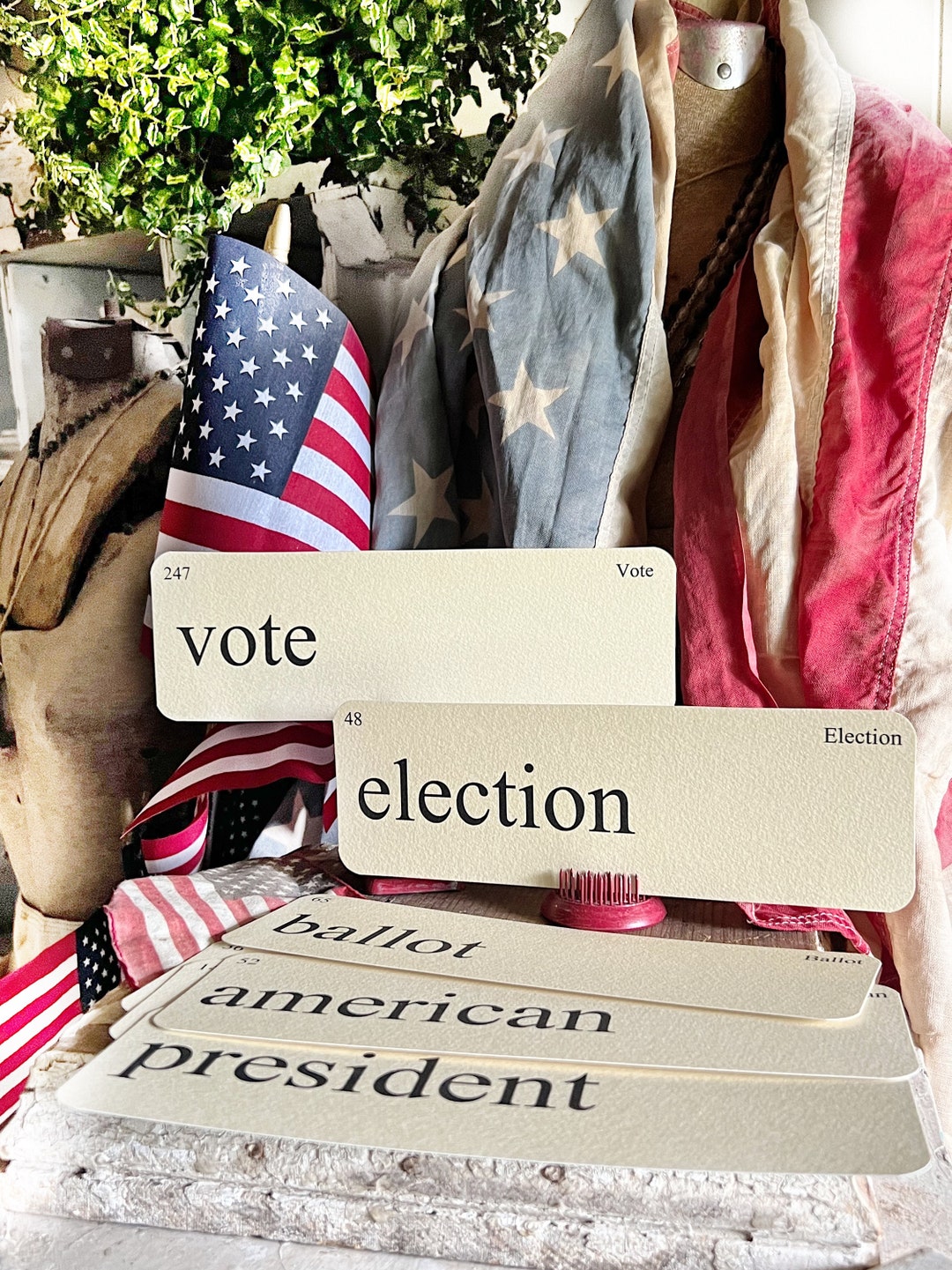 VOTE ELECTION Flash Cards LARGE Vintage Inspired Word Flashcard Set of ...