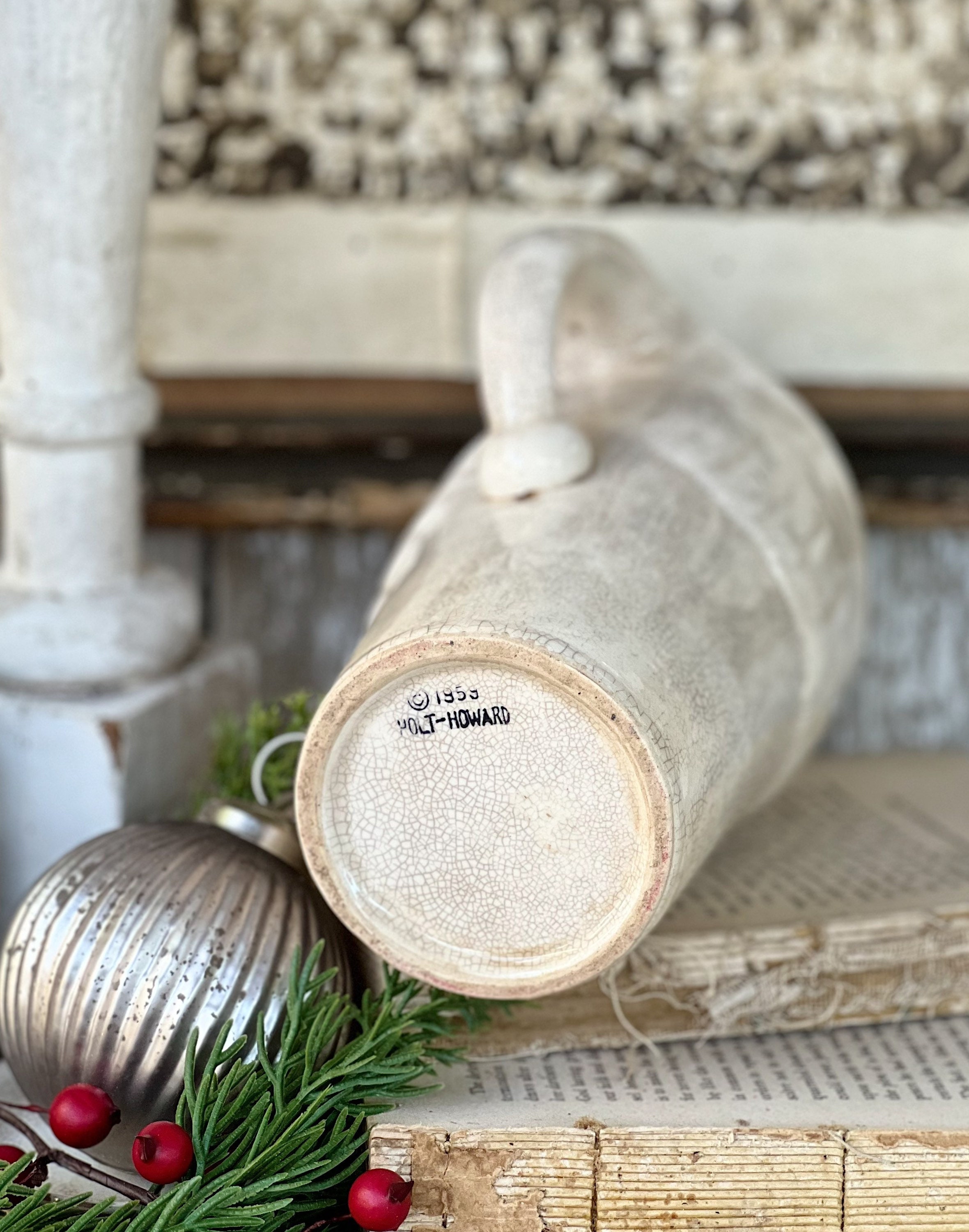 Vintage HOLT HOWARD Ironstone Santa Claus PITCHER Creamy White Santa ...