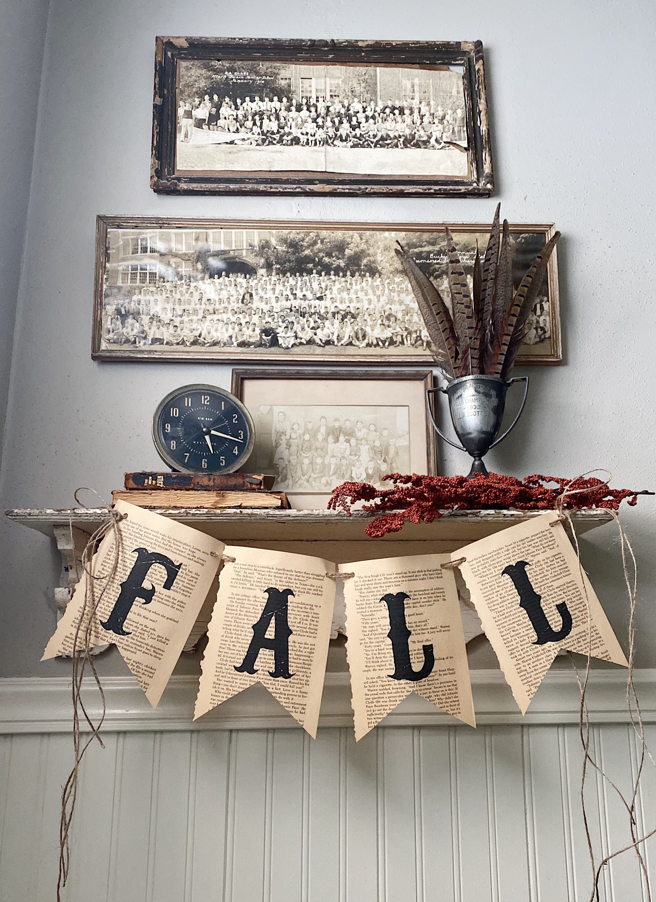 FALL Banner Vintage Book Page BANNER Bunting Pennant Sign Farmhouse ...