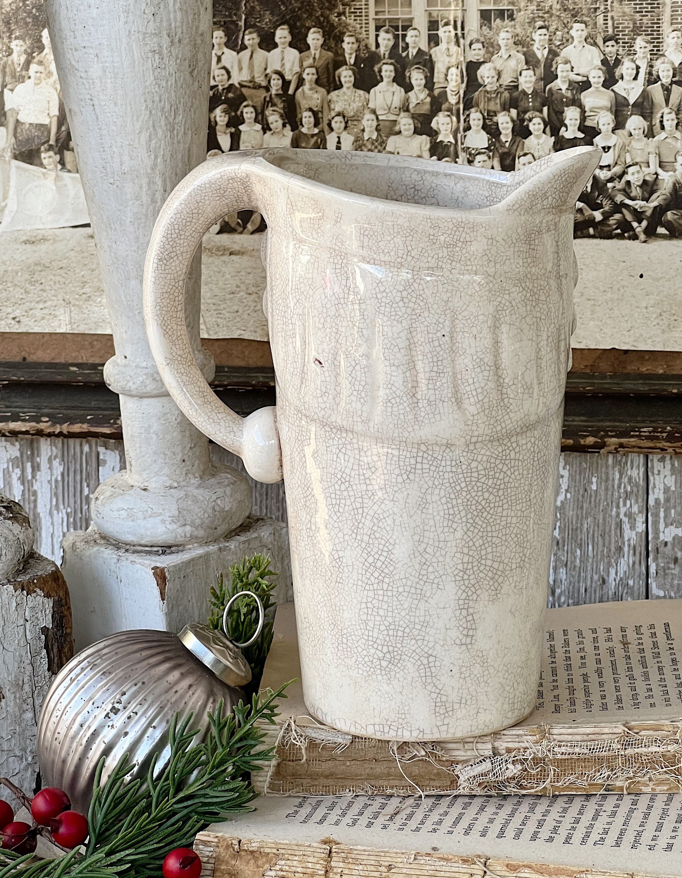 Vintage HOLT HOWARD Ironstone Santa Claus PITCHER Creamy White Santa ...