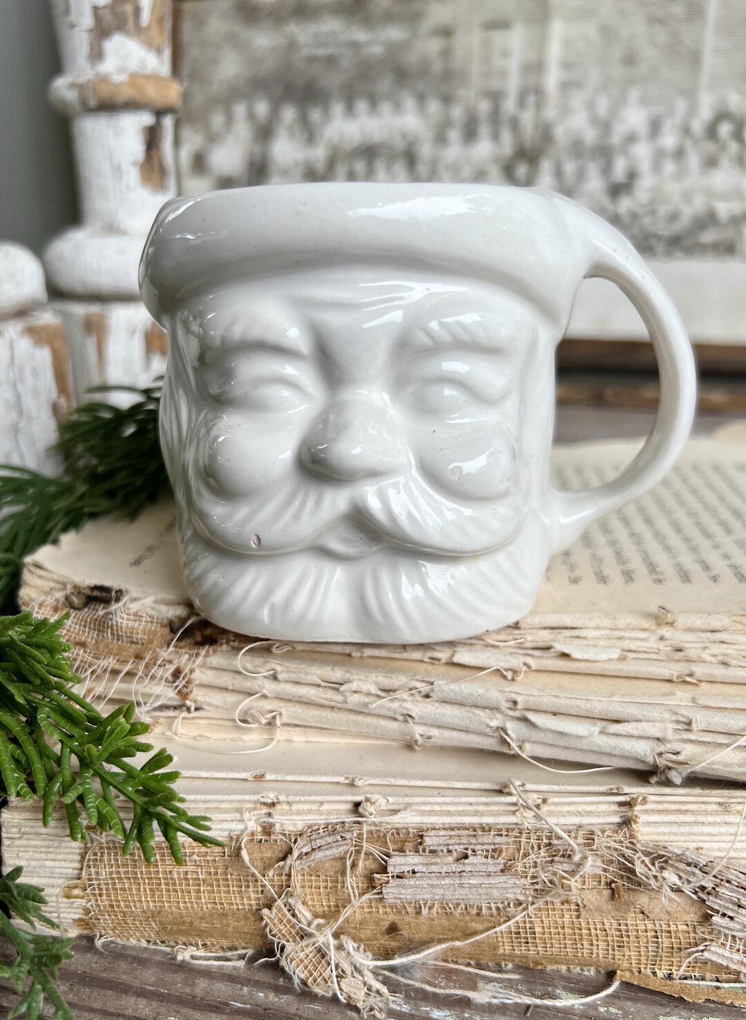 Vintage Ironstone Santa Claus Cup Mug FULL SIZE White Santa Farmhouse ...