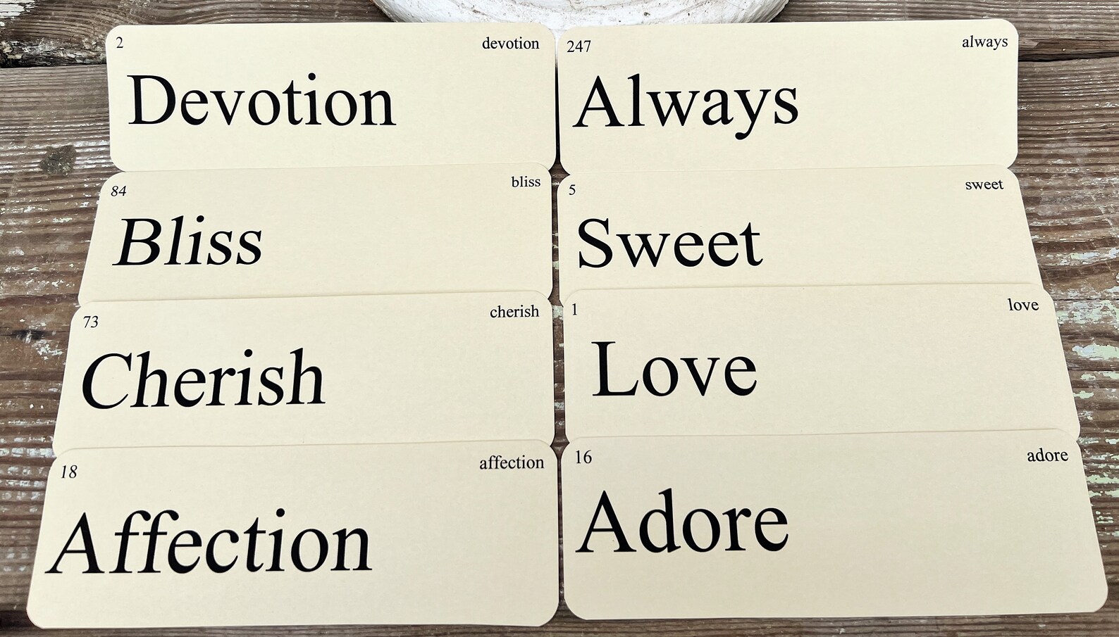 LOVE Flash Cards LARGE Vintage Inspired Word Flashcard SET of 8 ...