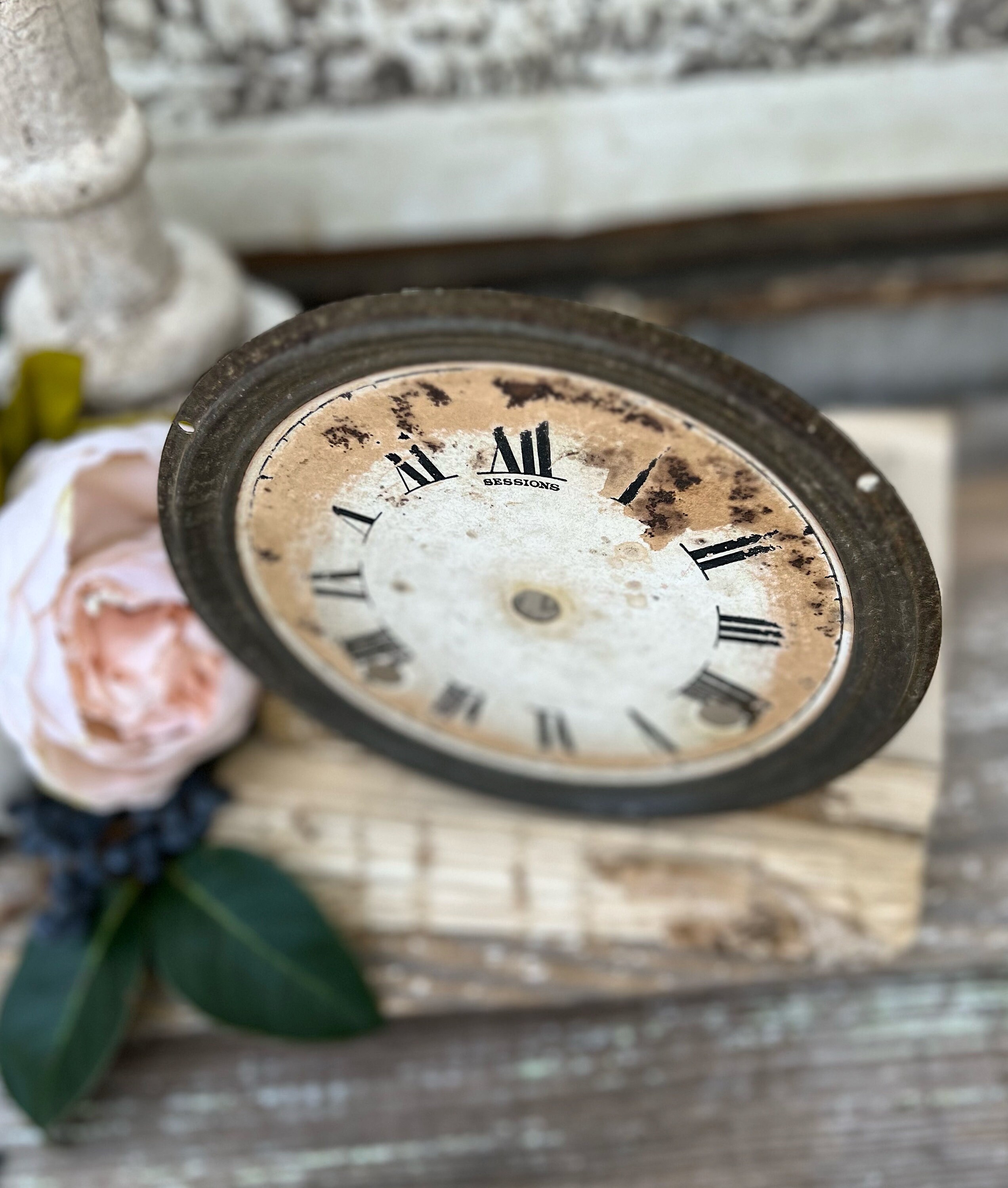 Antique Clock Face Brass Clock Dial Farmhouse Decor Industrial Salvage ...