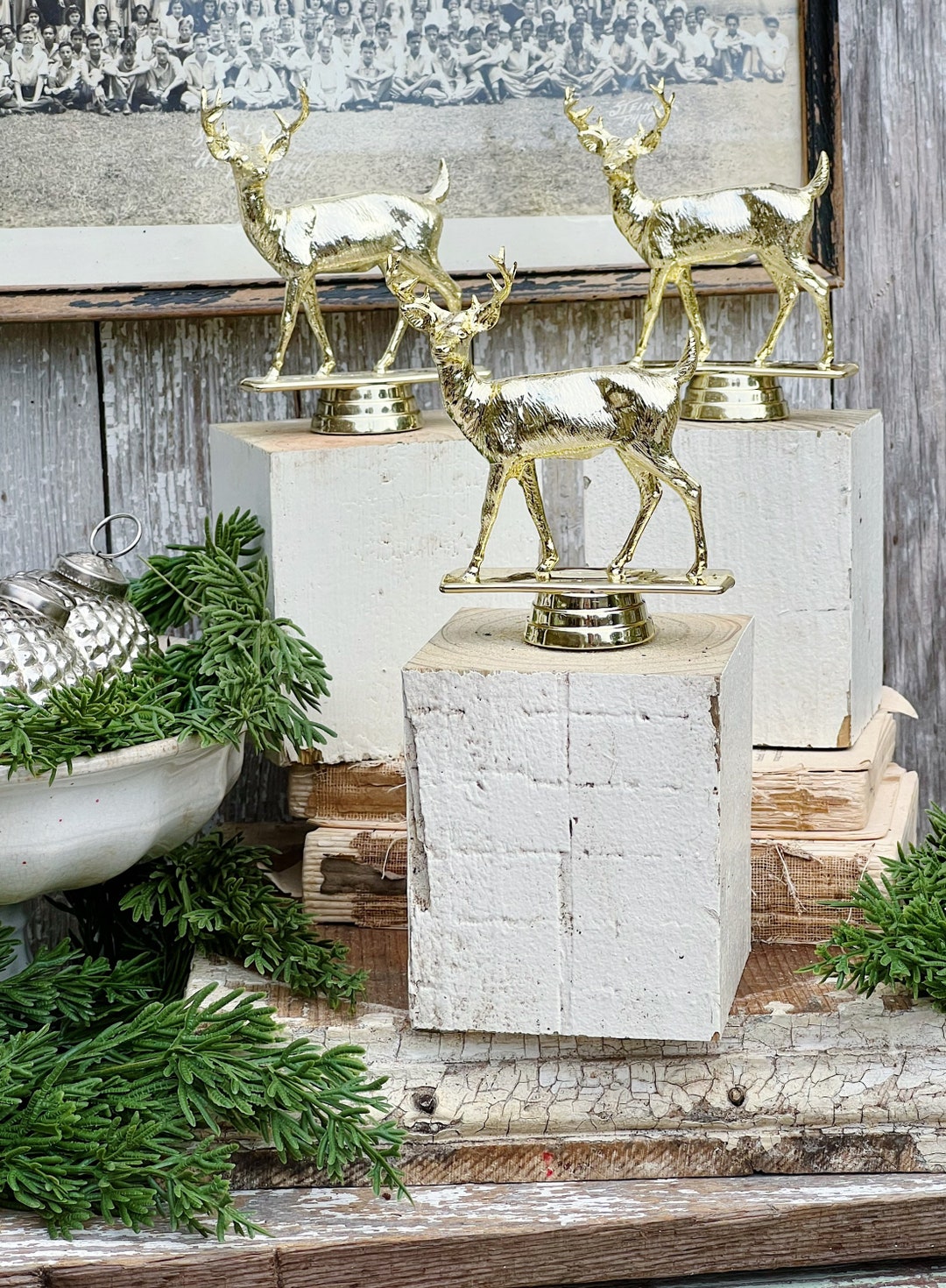 Vintage BUCK DEER TROPHY Farmhouse Christmas Decor Industrial Salvage ...