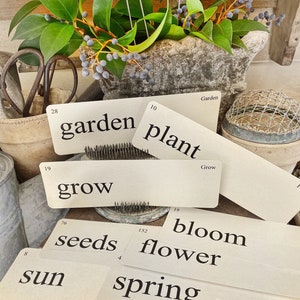 GARDEN Flash Cards LARGE Vintage Inspired Word Flashcard SET of 8 ...