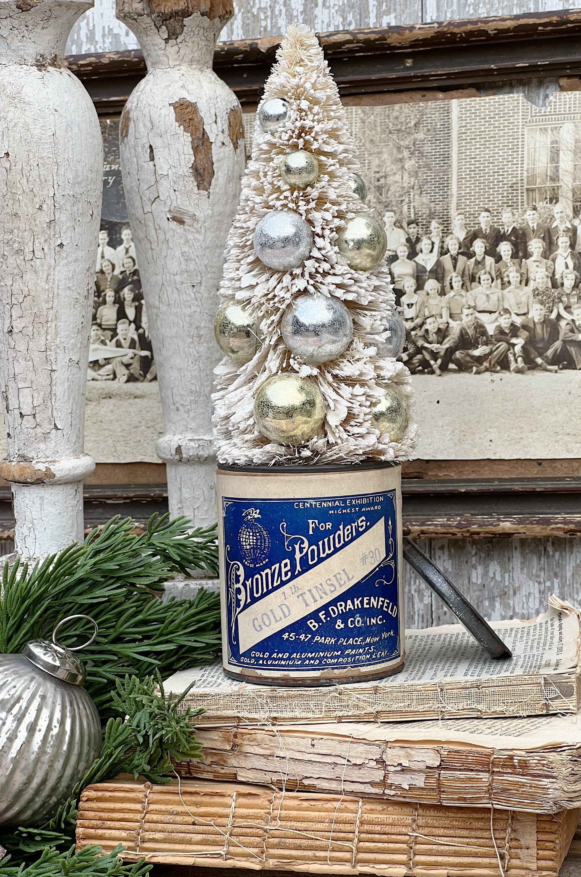 Vintage TINSEL Tin Canister With Lid Farmhouse Decor Christmas RARE 1 ...