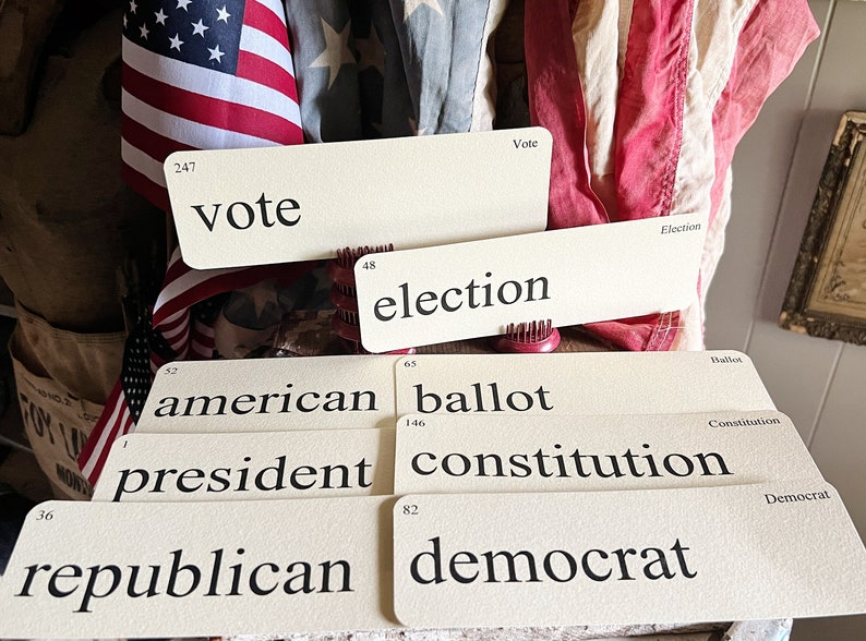 VOTE ELECTION Flash Cards LARGE Vintage Inspired Word Flashcard Set of ...