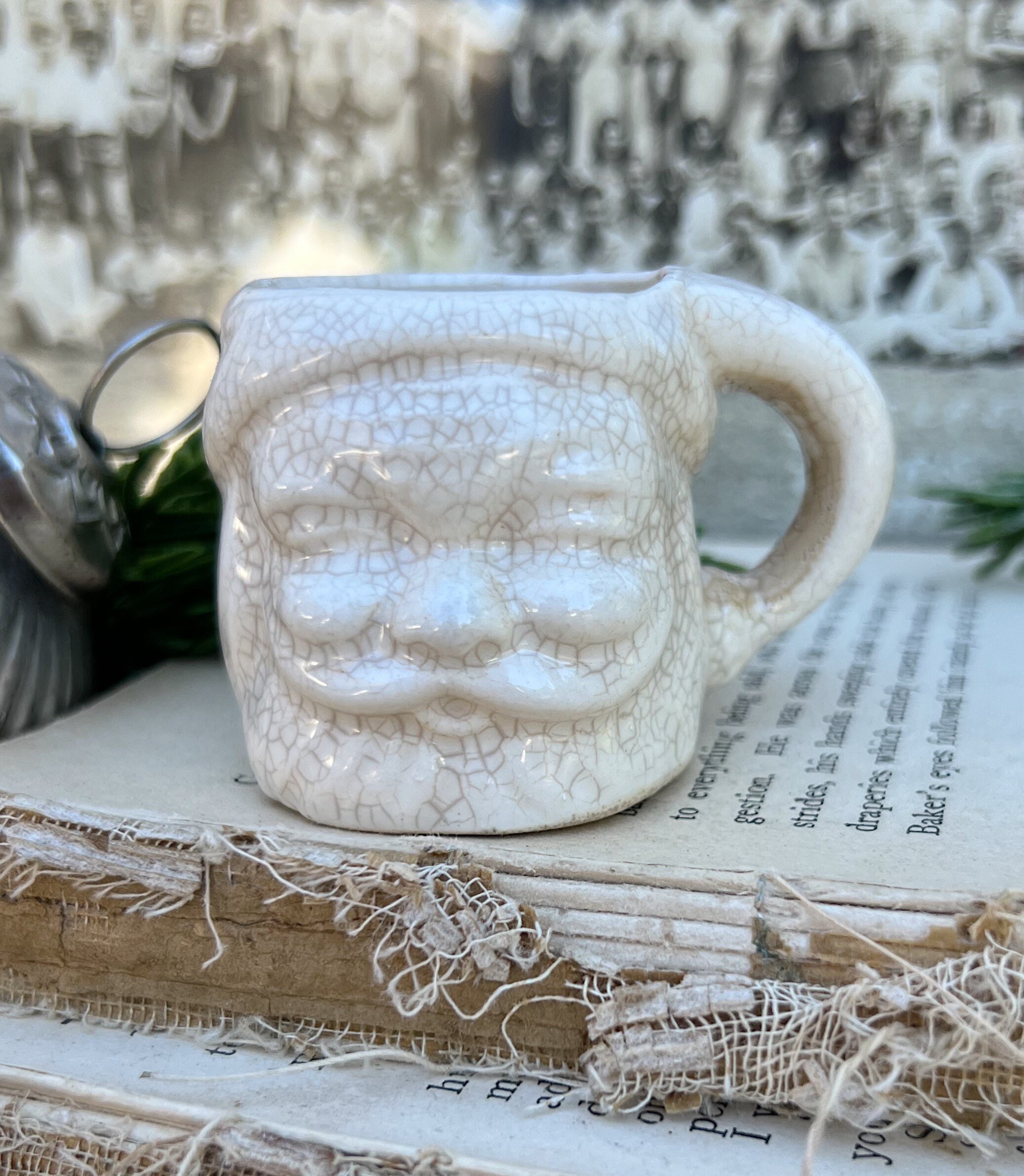 Vintage Ironstone Santa Claus Cup Mini Mug Santa Crazed Stained WHITE ...