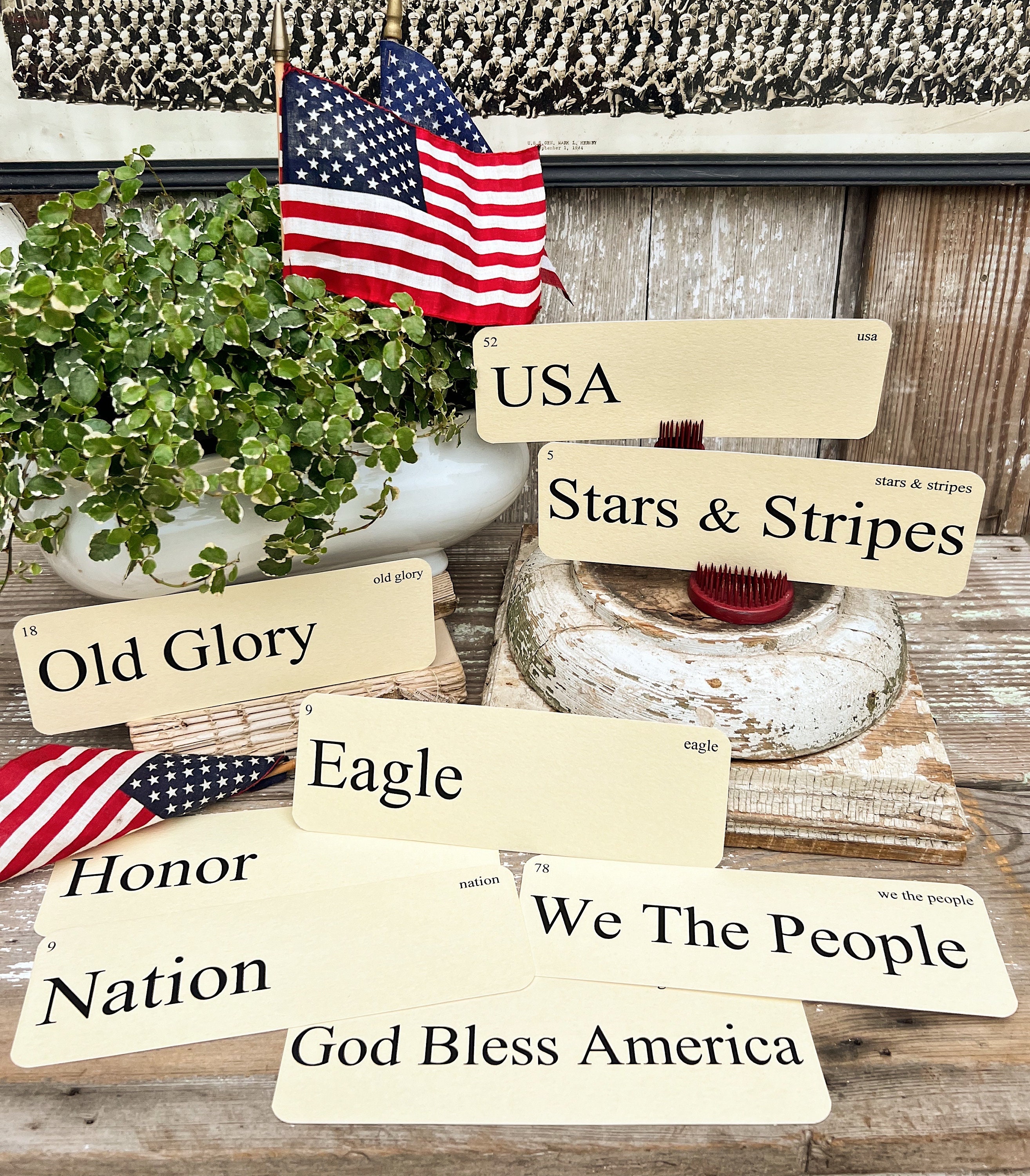 USA Flash Cards LARGE Vintage Inspired Word Flashcard SET Of 8 ...