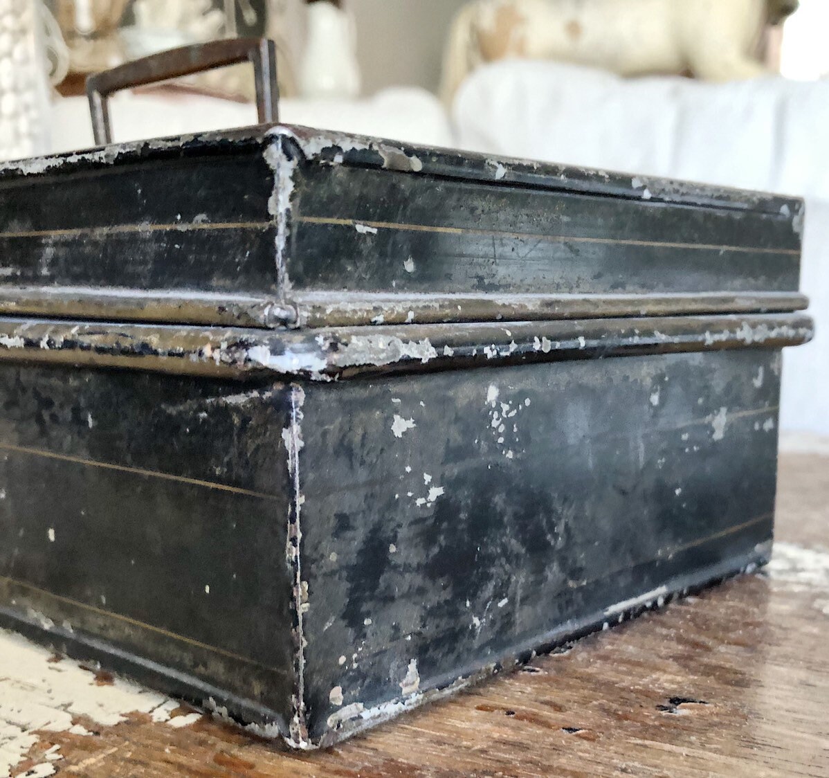 Antique Metal Bankers Box Black Cash Box Farmhouse Decor Industrial ...