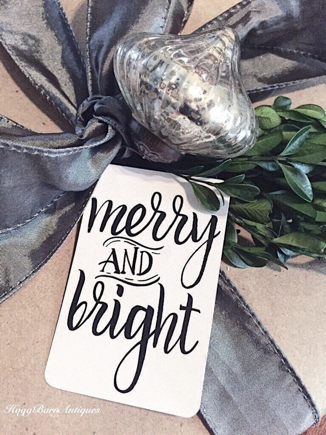 MERRY and BRIGHT Christmas Gift Tags Calligraphy Black White Hand ...
