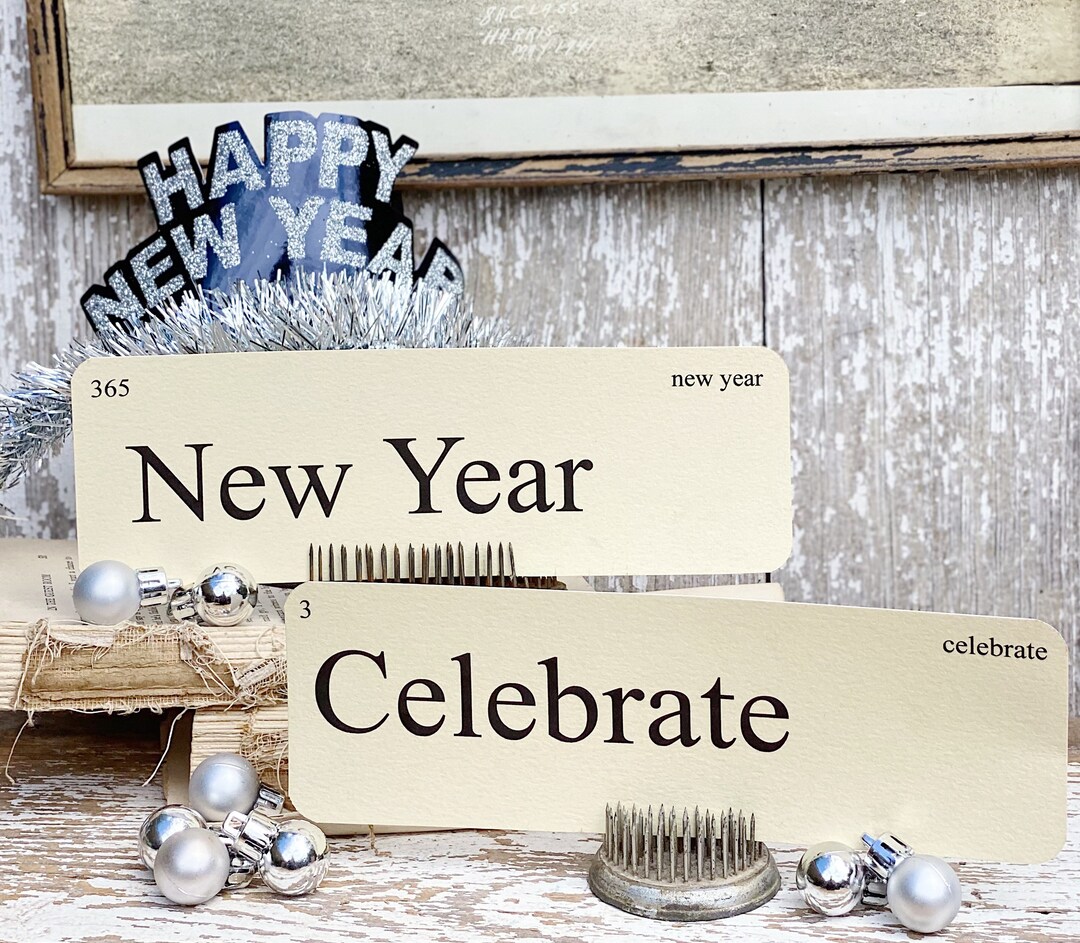 NEW YEAR Flash Cards LARGE Vintage Inspired Word Flashcard Set of 8 ...