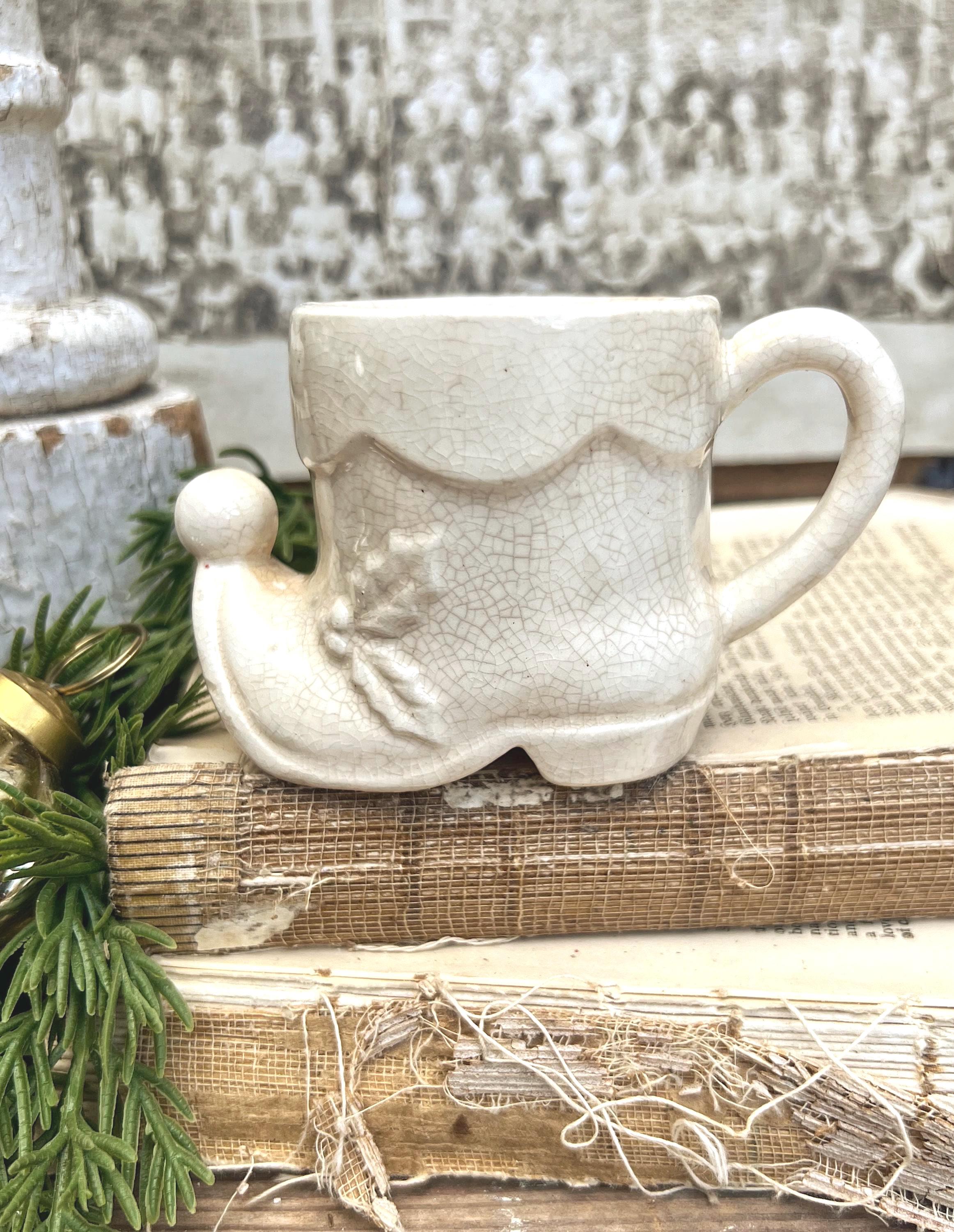 Vintage Ironstone Elf BOOT Cup Mug FULL SIZE Creamy White Santa ...