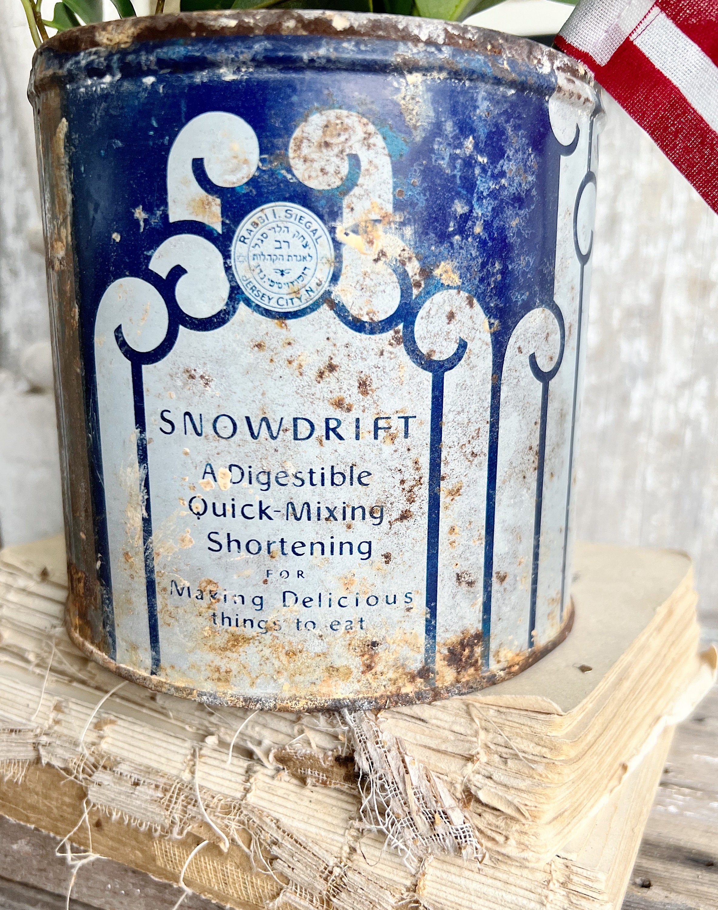 Antique SNOWDRIFT Bucket Galvanized Blue Farmhouse Decor Industrial ...