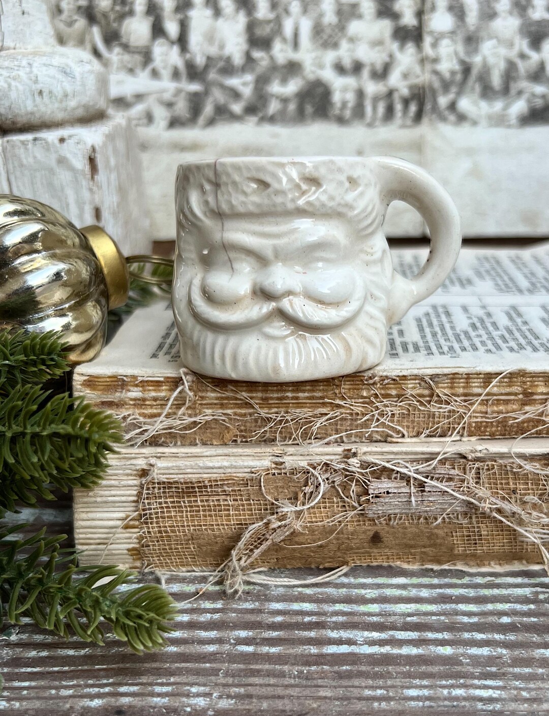Vintage Ironstone Santa Claus Cup Mini Mug Santa Crazed Stained WHITE ...