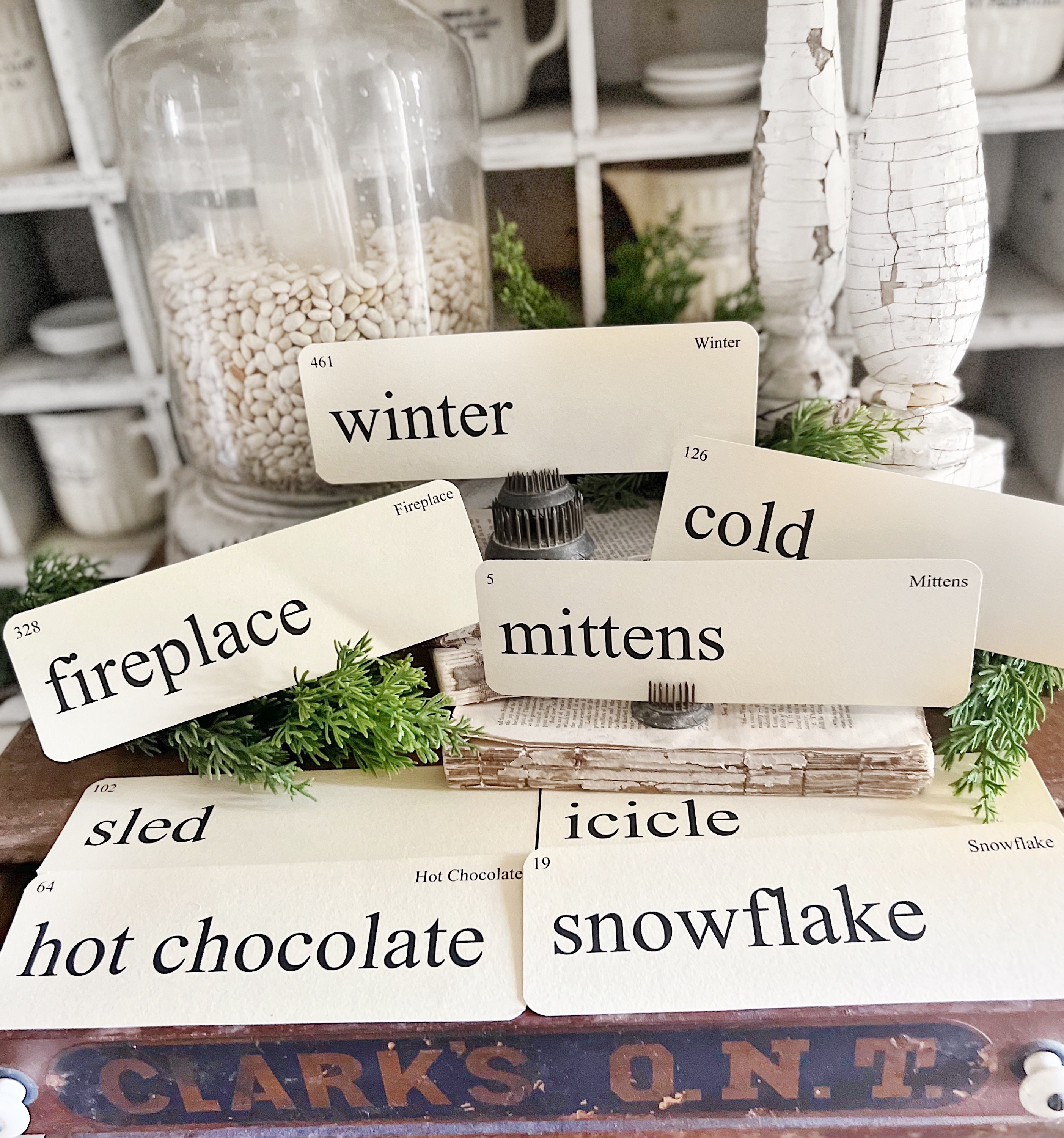 WINTER Flash Cards LARGE Vintage Inspired Word Flashcard SET Of 8 ...