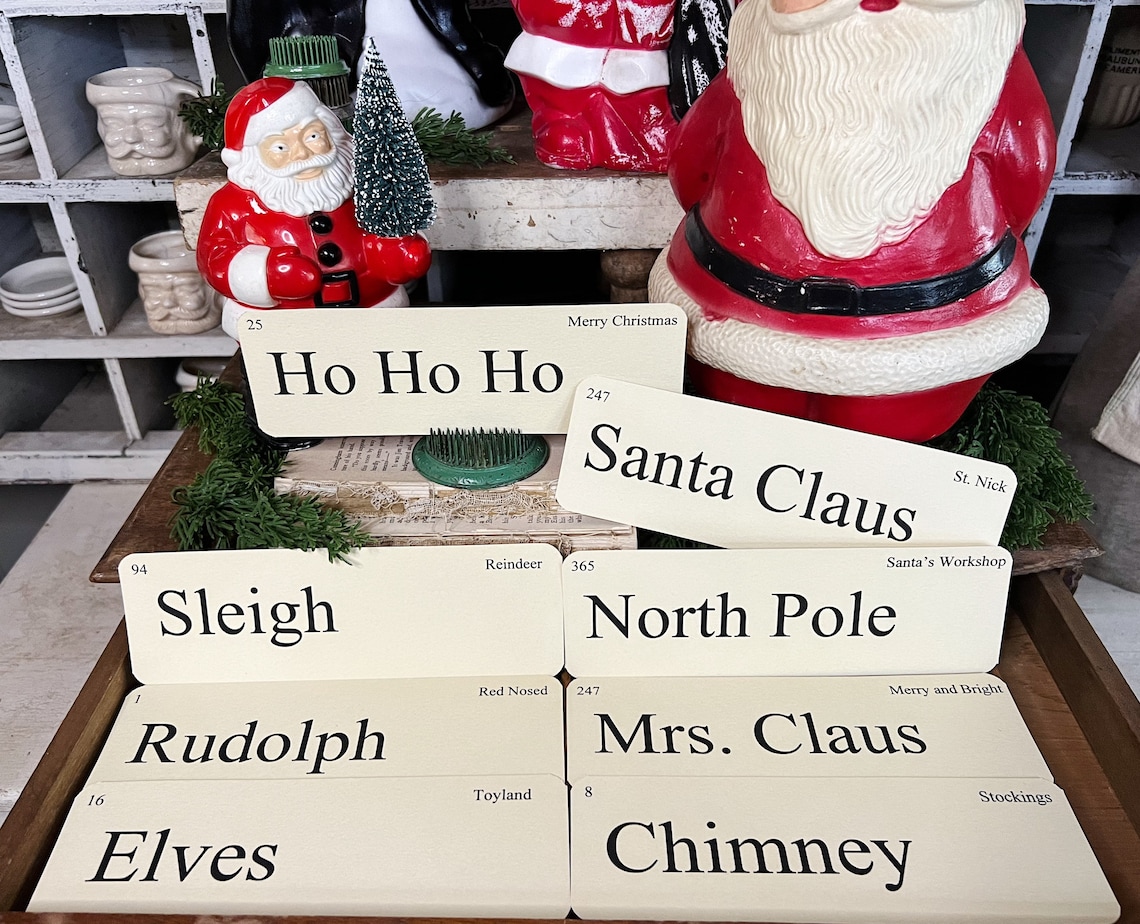 Christmas SANTA Flash Cards LARGE Vintage Inspired Flashcard Set of 8 ...