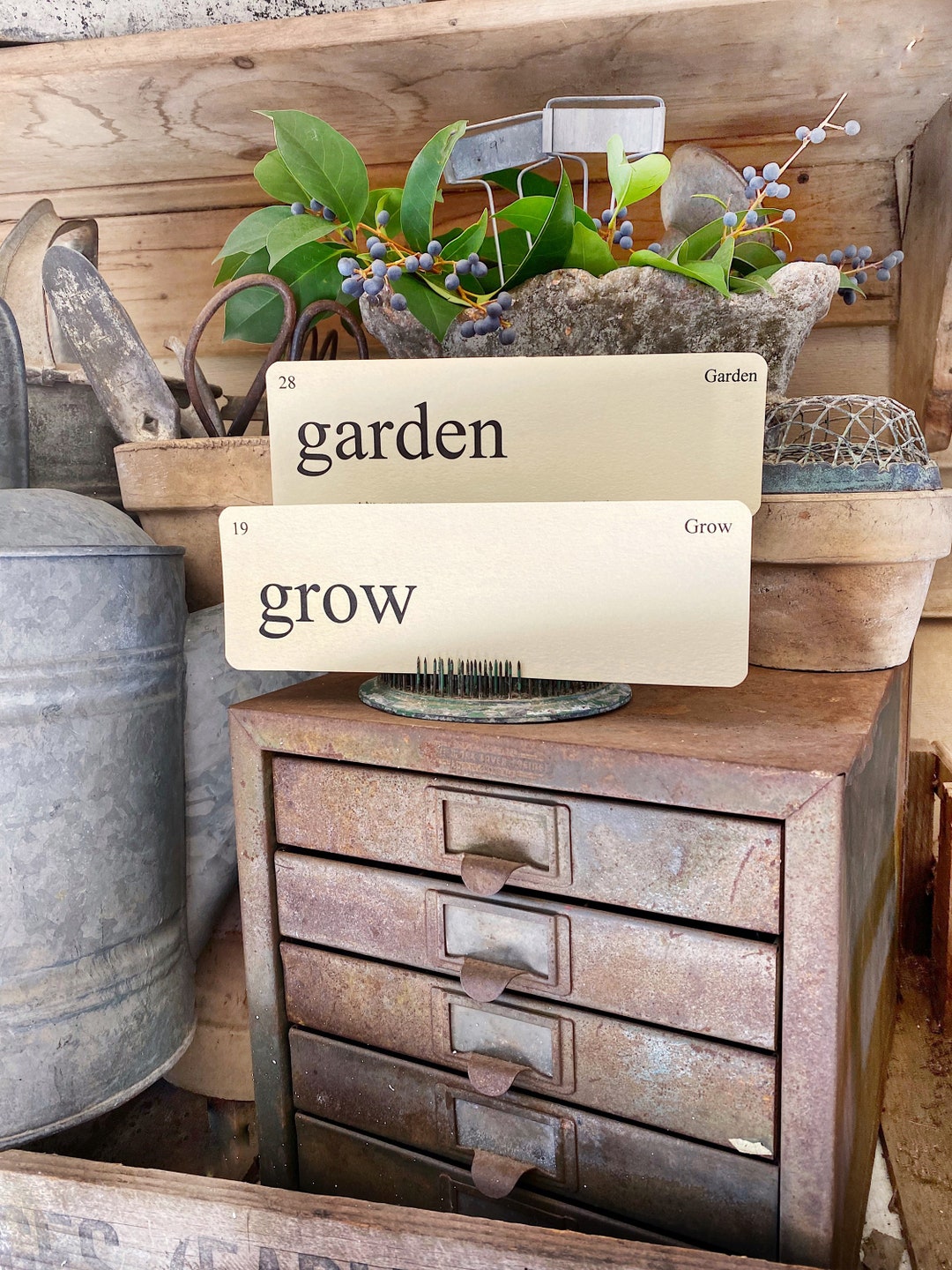 GARDEN Flash Cards LARGE Vintage Inspired Word Flashcard SET of 8 ...