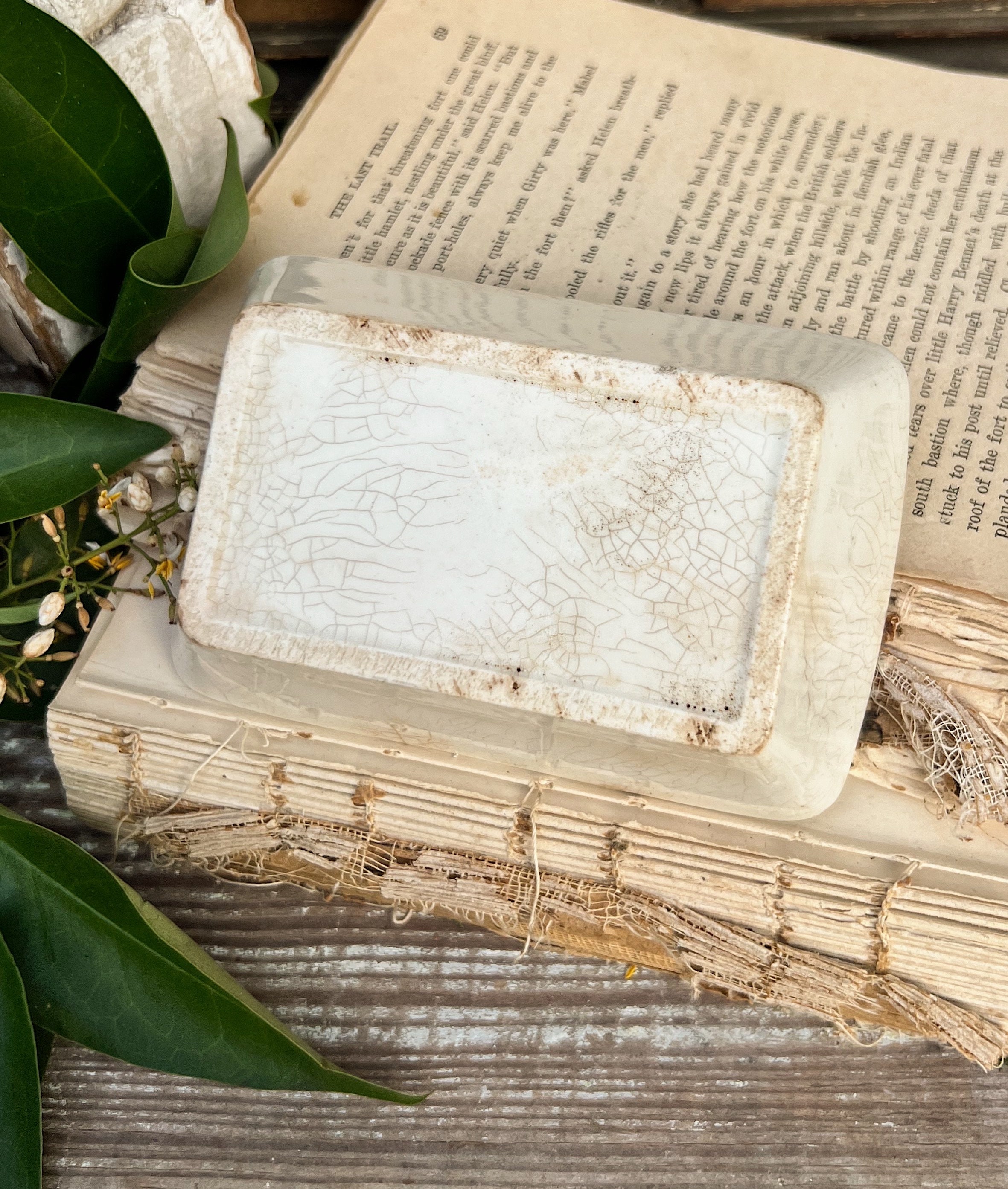 Antique White Ironstone Black Transferware Rectangle Soap Dish Plate ...