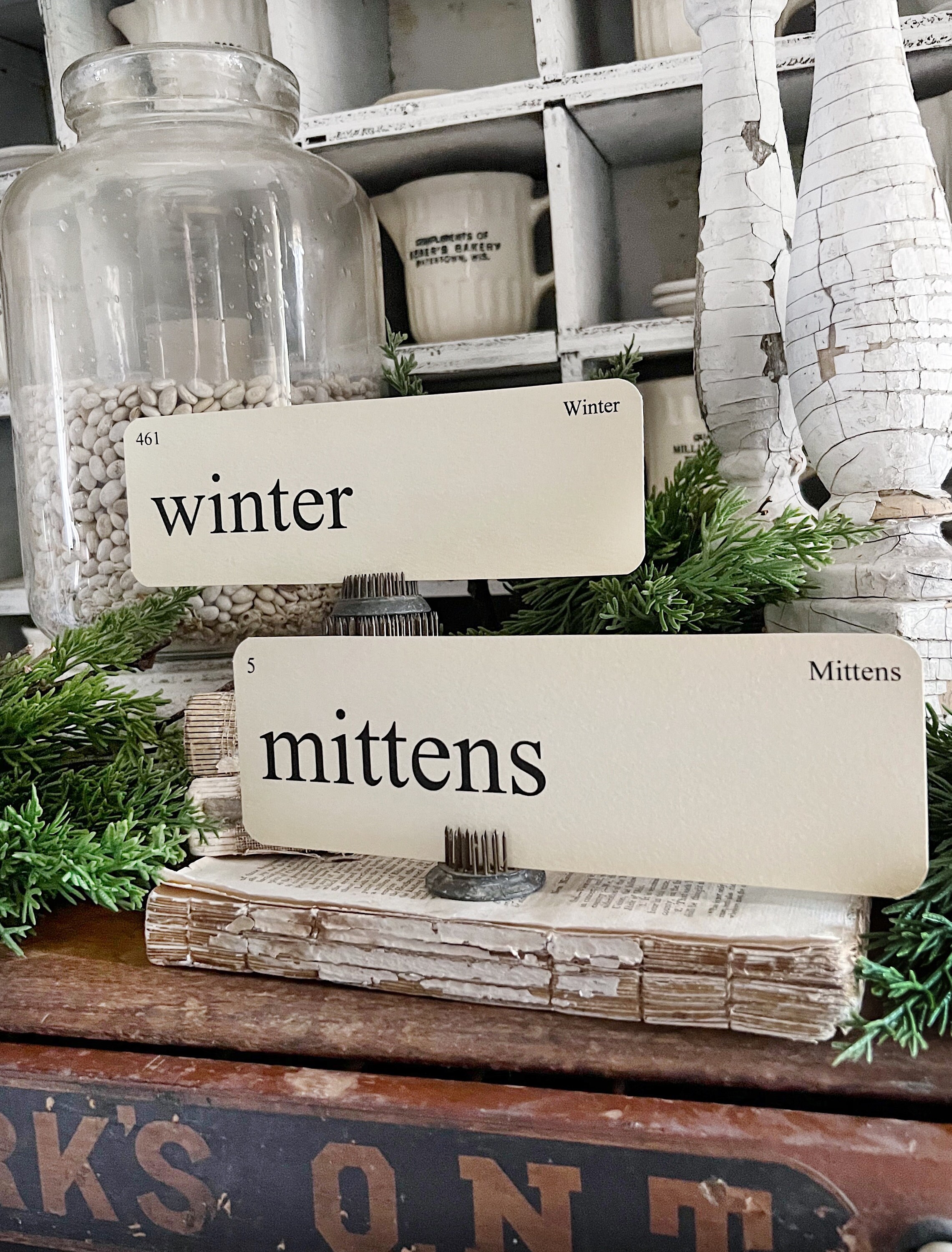 WINTER Flash Cards LARGE Vintage Inspired Word Flashcard SET of 8 ...