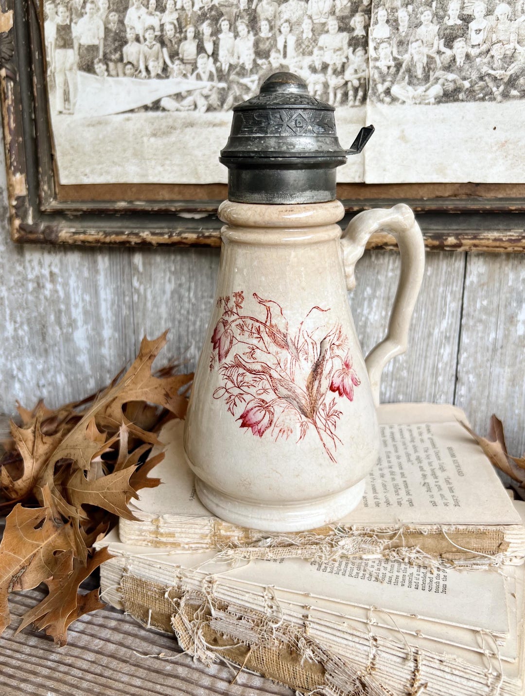 Antique Ironstone SYRUP PITCHER Pewter Farmhouse Decor ROYAL England Warranted Crazed Stained - Etsy