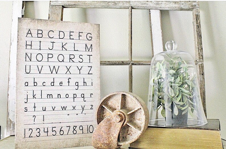 Vintage ALPHABET Poster Wood Sign Mounted Print Farmhouse Decor ABC ...