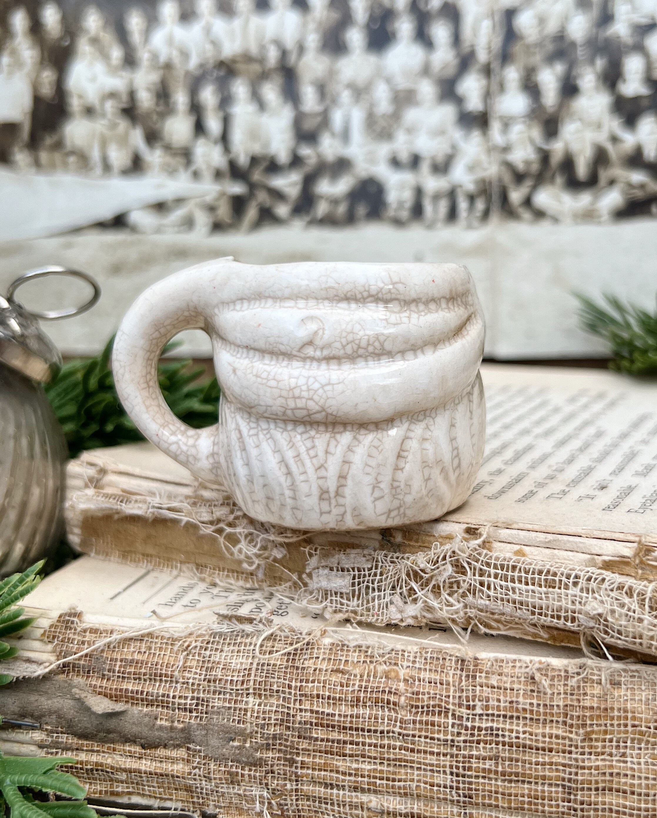 Vintage Ironstone Santa Claus Cup Mini Mug Santa Crazed Stained WHITE ...