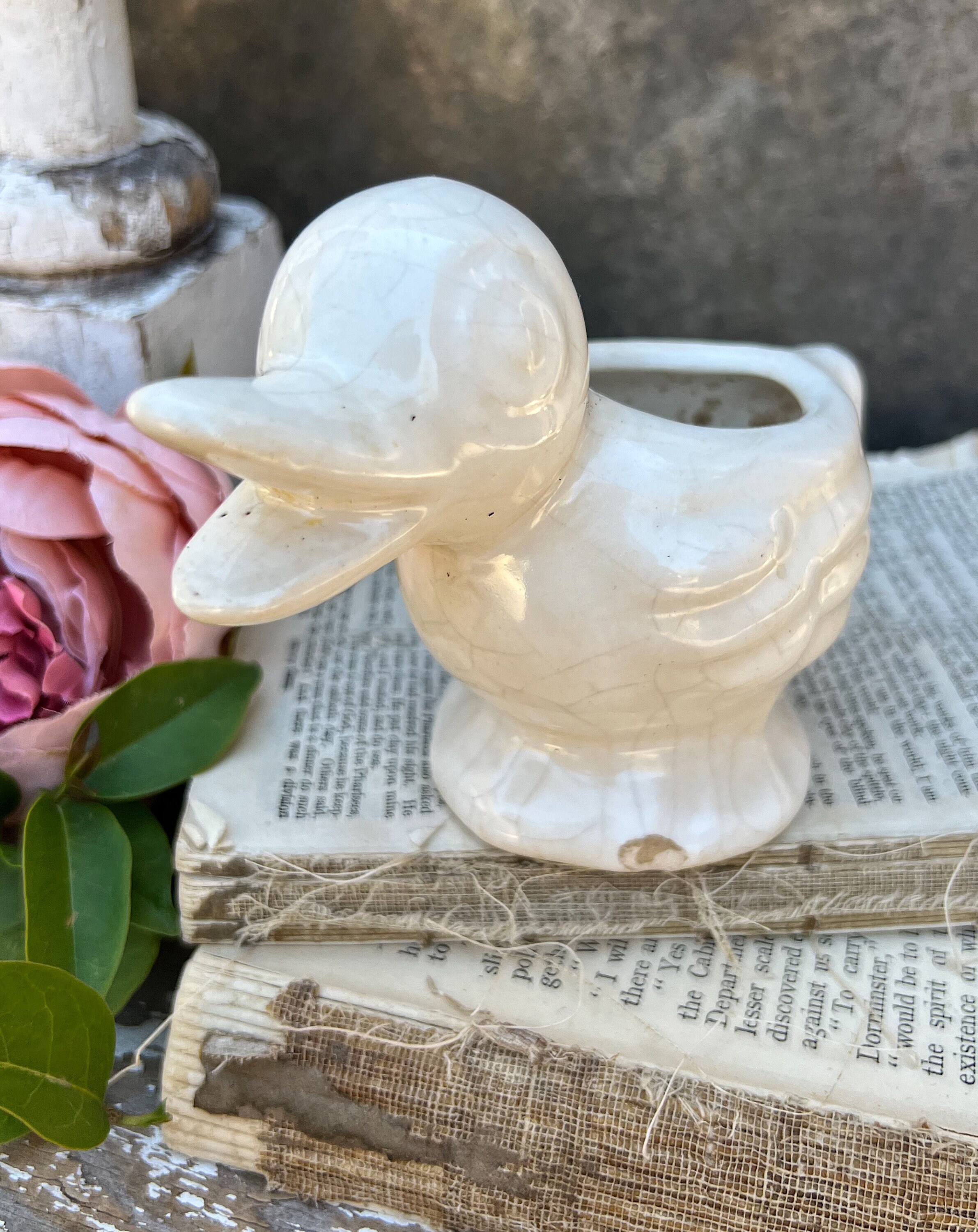 Antique Ivory Ceramic Duck Flower Pot SHAWNEE USA Container Farmhouse ...