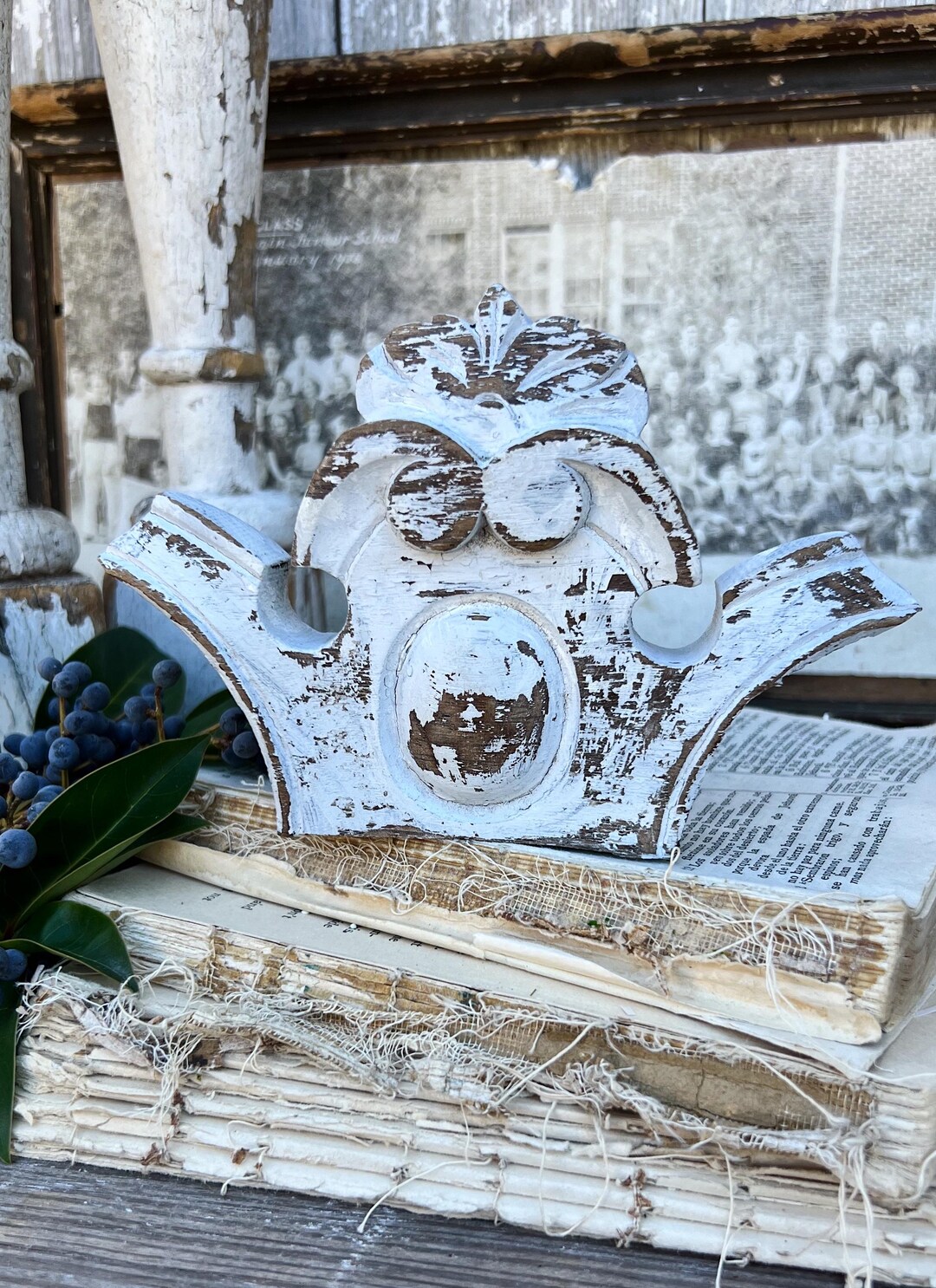 Antique Chippy White Wood Pediment Architectural Header Arch Salvage ...