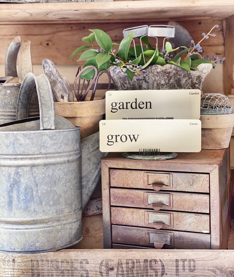 GARDEN Flash Cards LARGE Vintage Inspired Word Flashcard SET of 8 ...