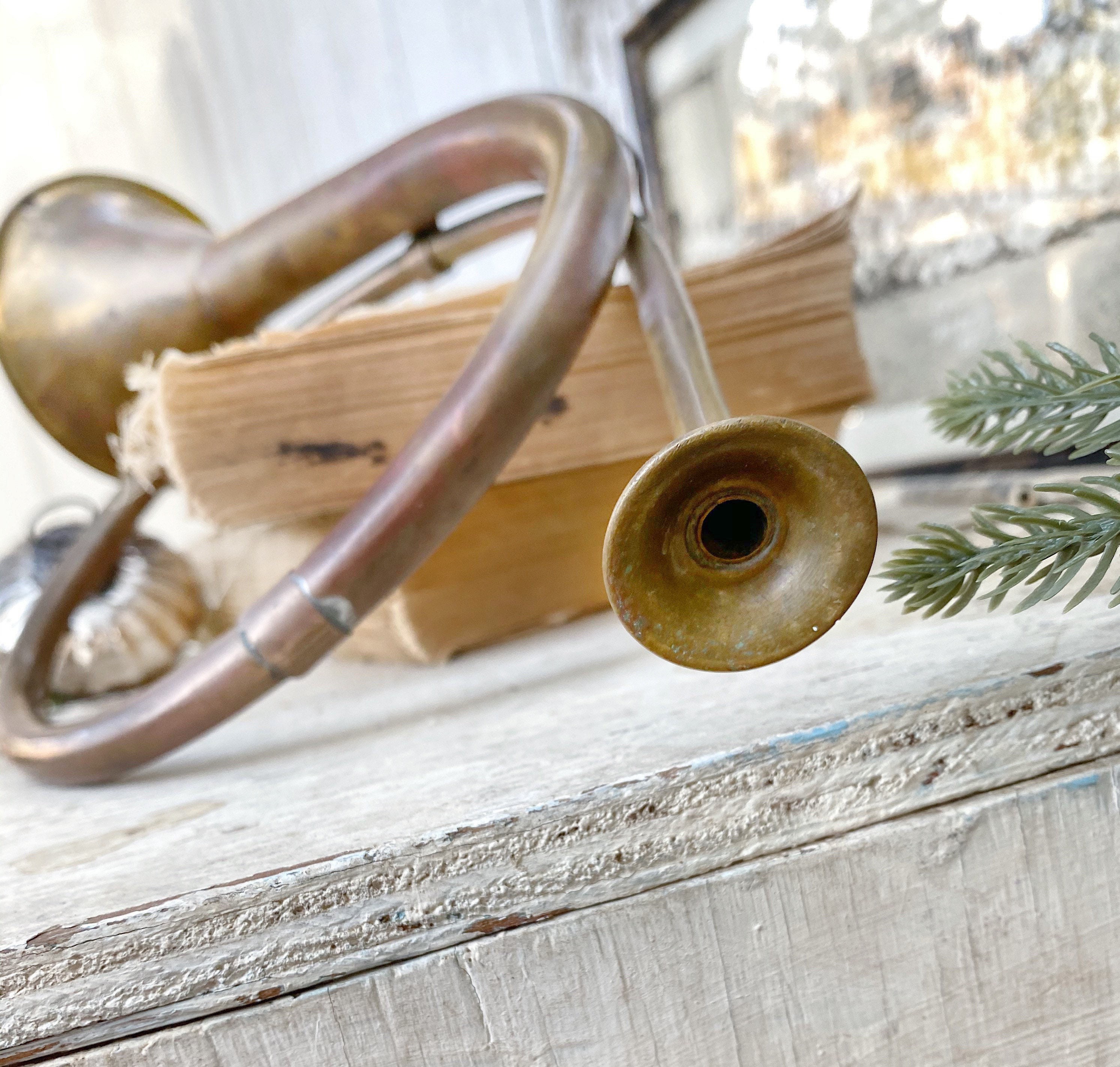 Vintage Brass Christmas Horn Farmhouse Decor Industrial Salvage ...