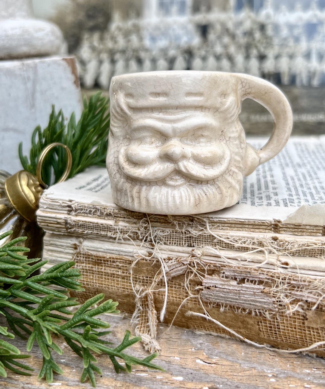 Vintage Ironstone Santa Claus Cup Mini Mug Santa Crazed Stained WHITE ...