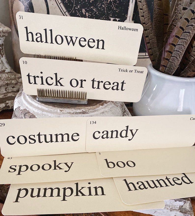 HALLOWEEN Flash Cards LARGE Vintage Inspired Flashcard SET of - Etsy